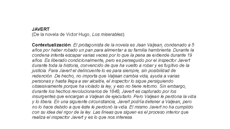 Lectura 1: Análisis del Inspector Javert en "Los Miserables" - Studocu
