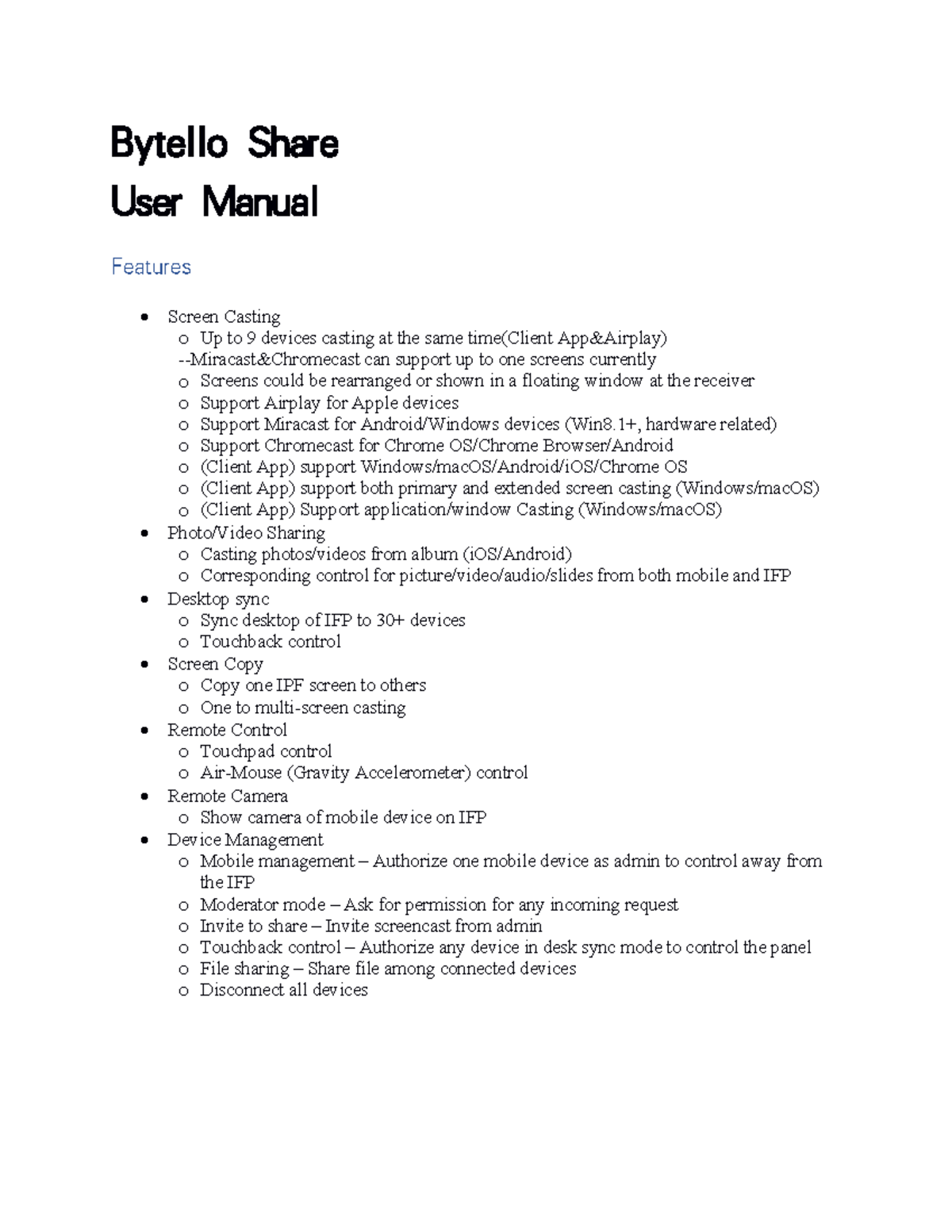 Bytello Share User Manual-100e5 - Bytello Share User Manual Features ...