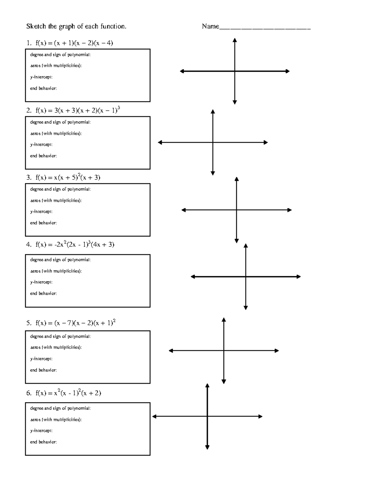 Graphing Polynomials from Factored Form WS 1 - Sketch the graph of each ...