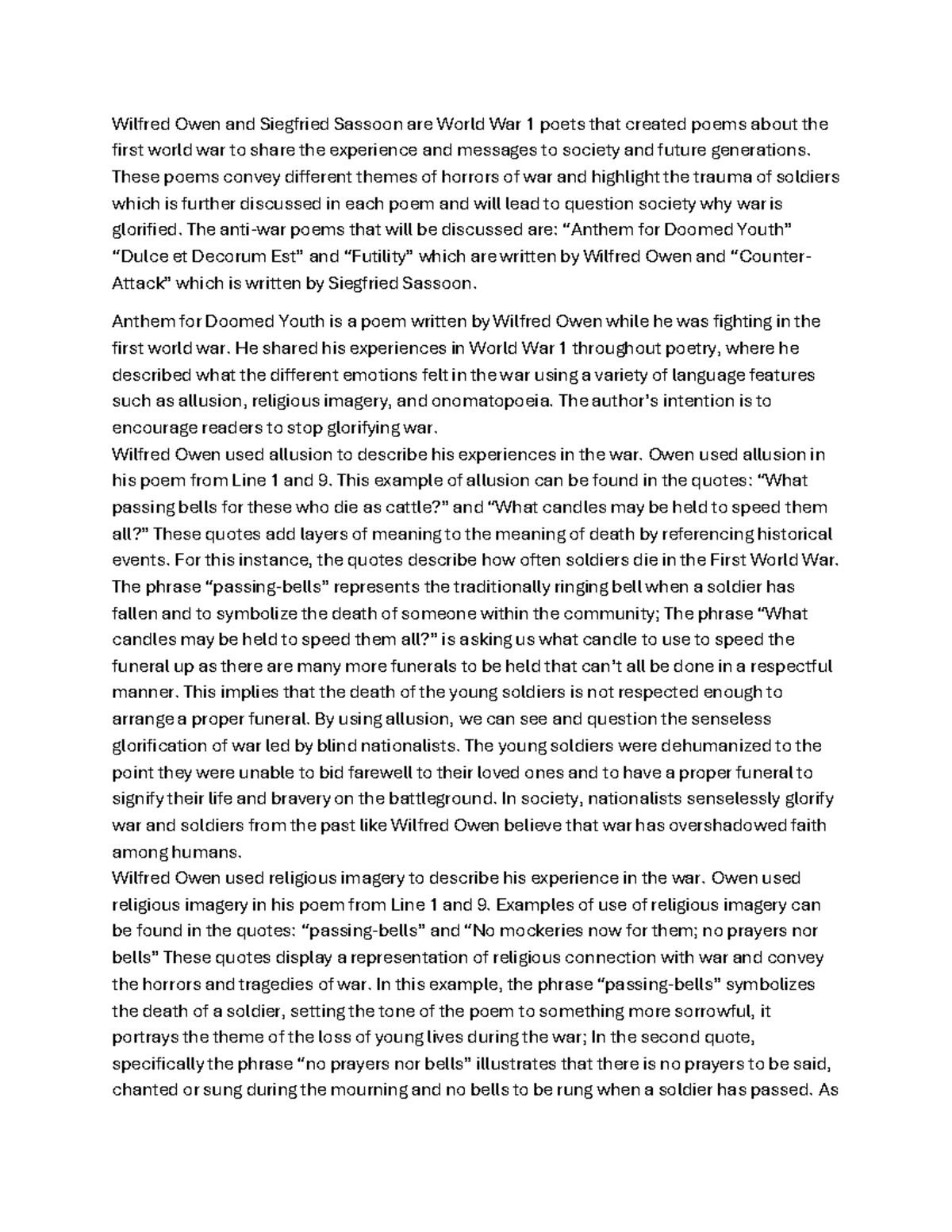 English Connections Essay: Analyzing Wilfred Owen & Siegfried Sassoon's ...