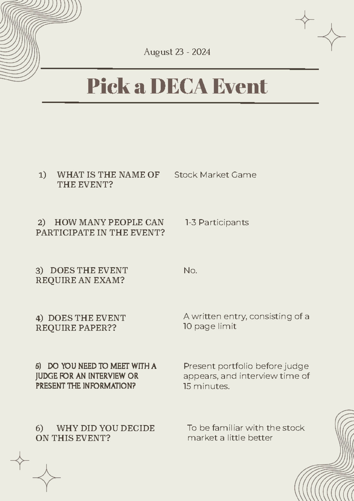 Pick a DECA Event Assignment - August 23 - 2024 Pick a DECA Event 1 ...