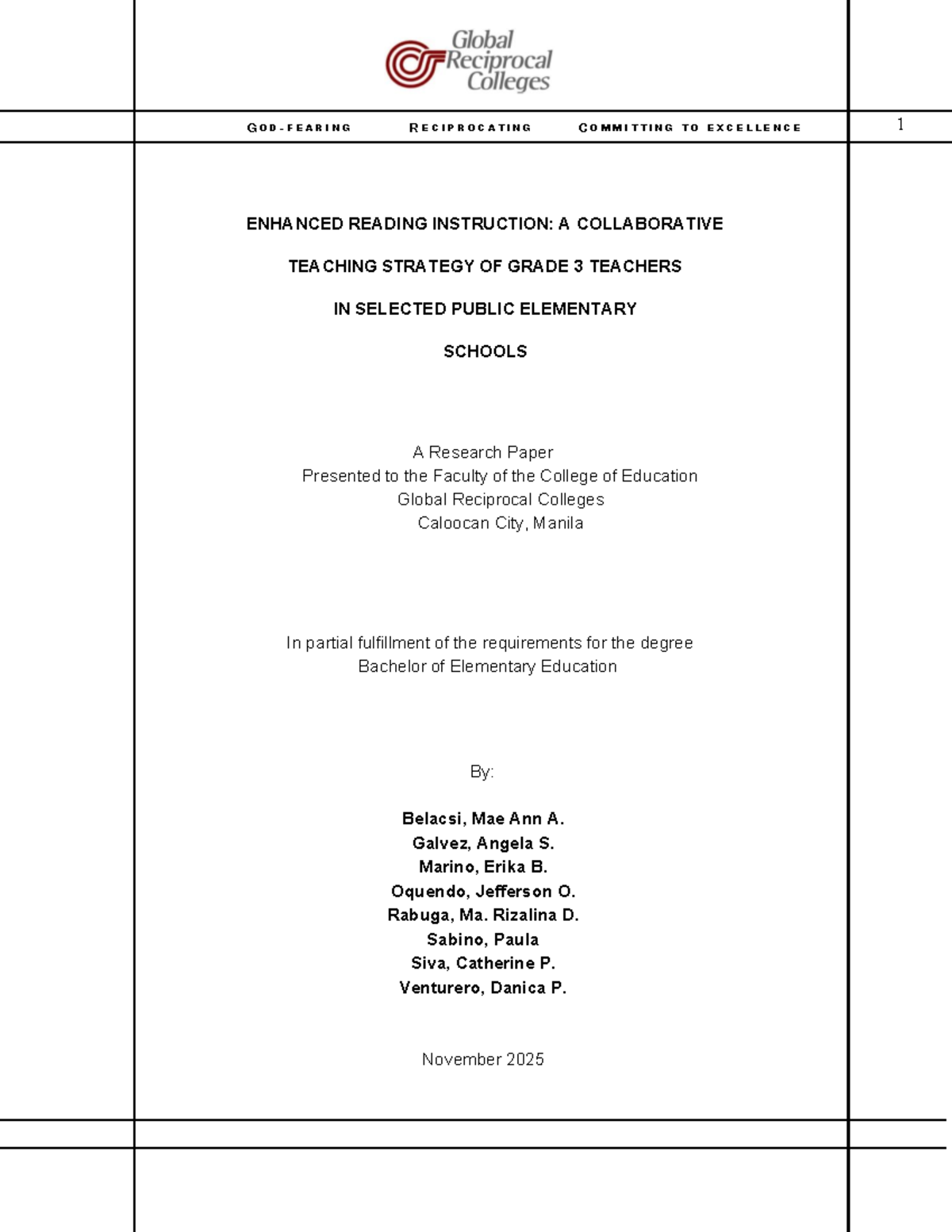 Enhanced Reading Instruction: Collaborative Strategies for Grade 3 ...