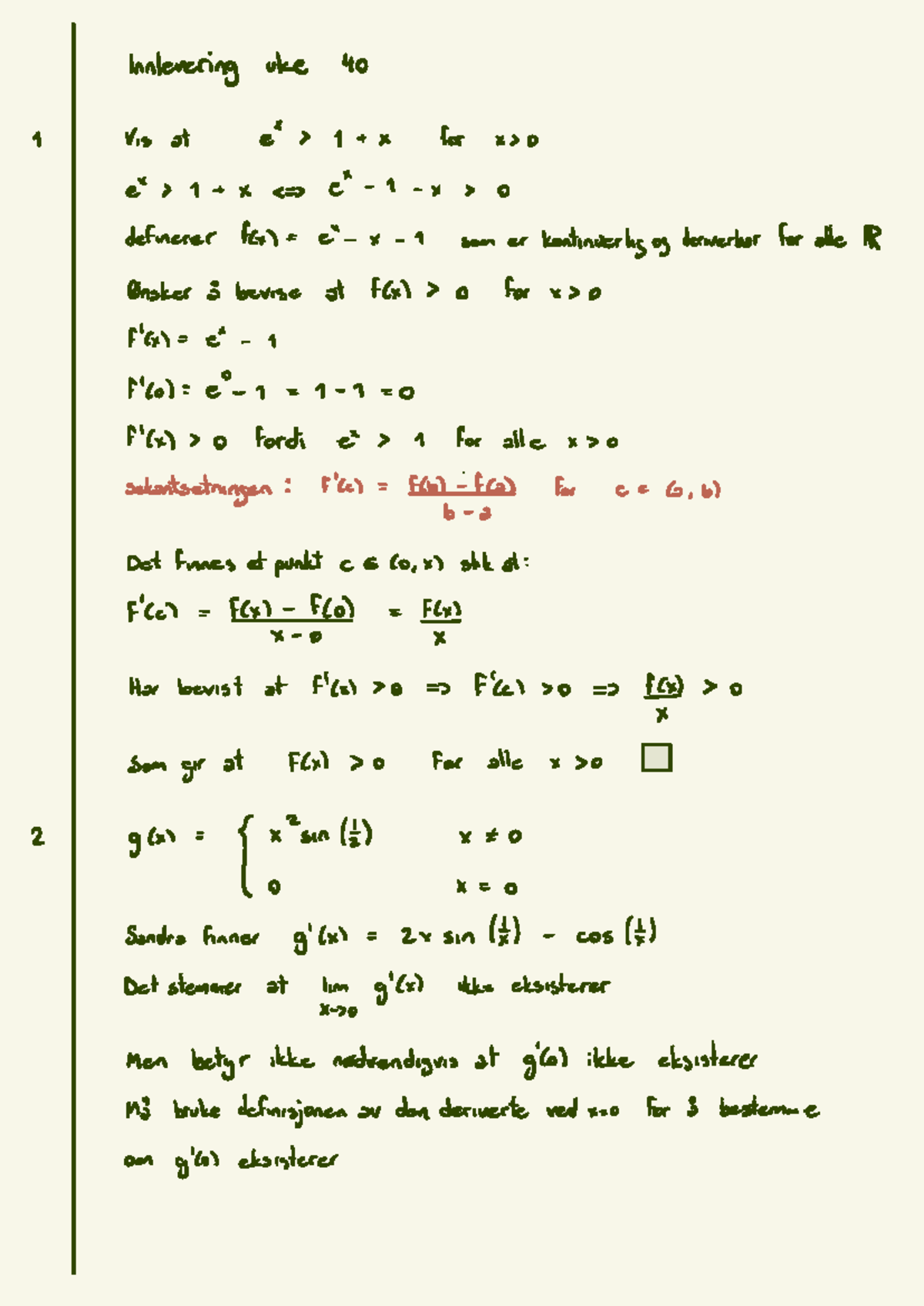 Matte Innlevering 2: Analyse av Derivasjon og Riemannsummer - Studocu