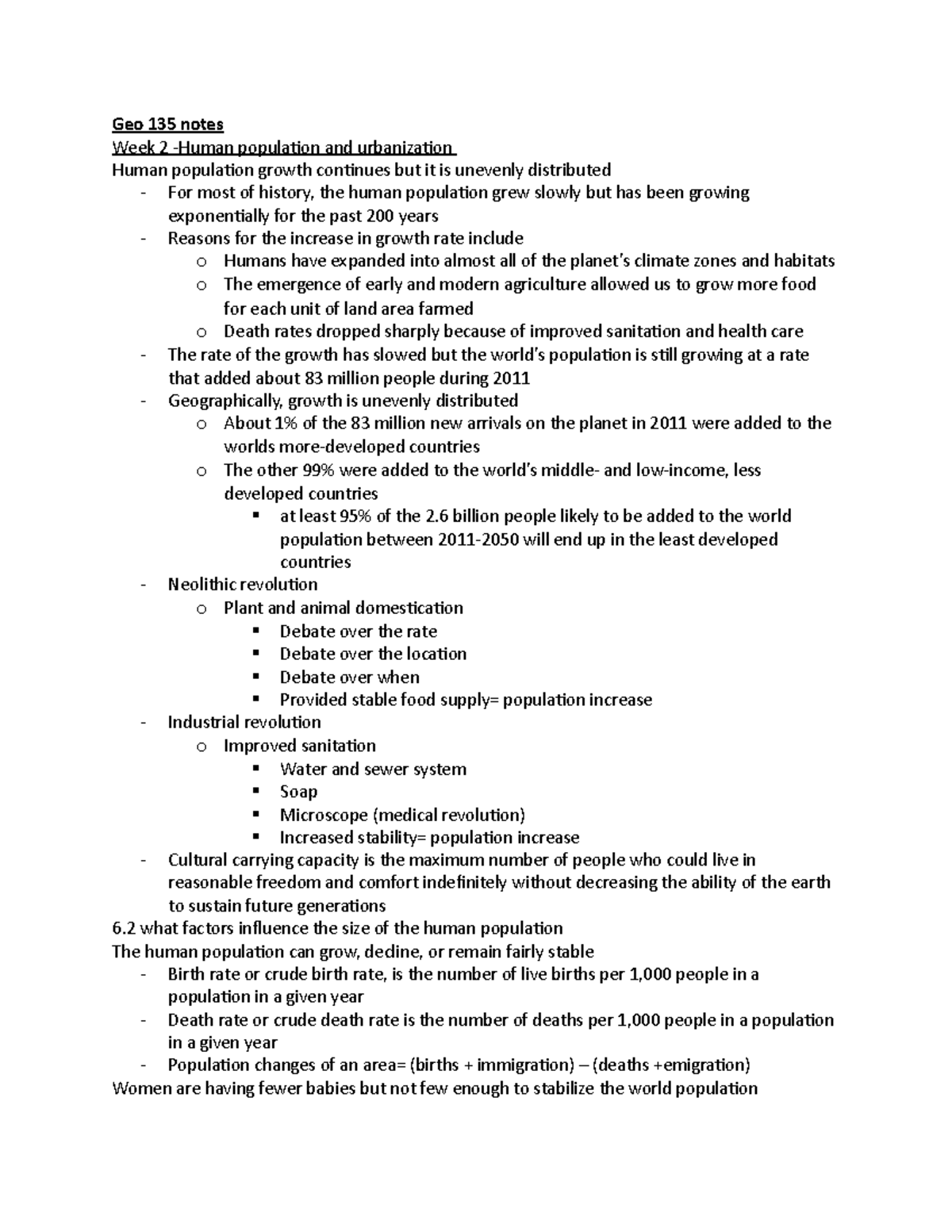 Geo 135 Exam 1 Notes: Human Population and Urbanization Insights - Studocu