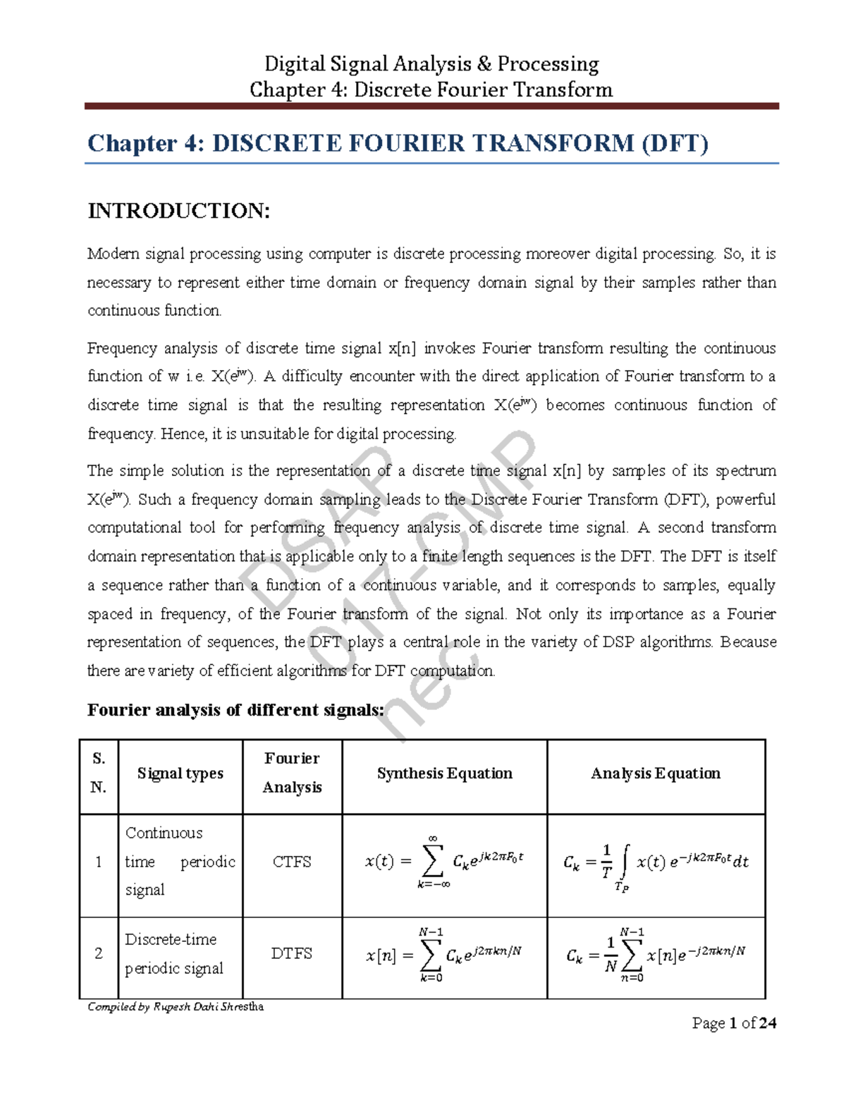 Chapter 4 Discrete Fourier Transform DFT - DSAP 017-CMP nec Chapter 4: Discrete Fourier ...