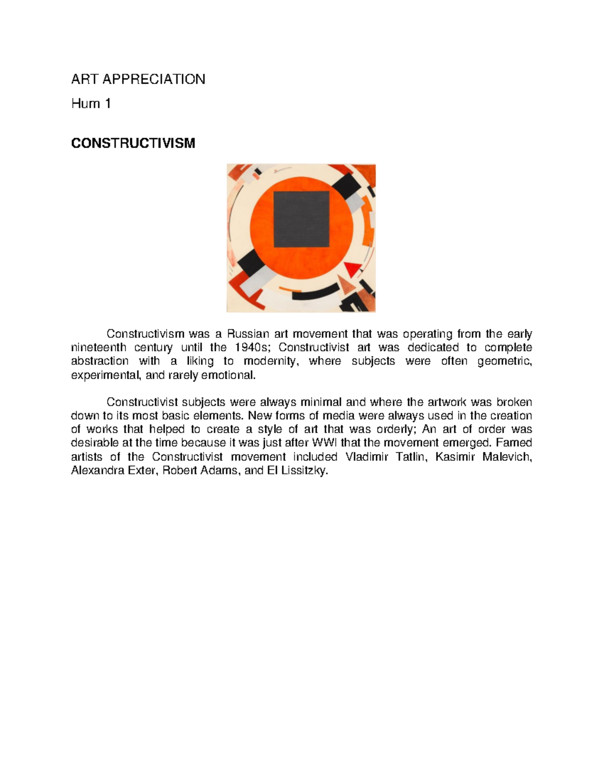 Art Appreciation HUM 1 - Understanding Constructivism in Art - Studocu