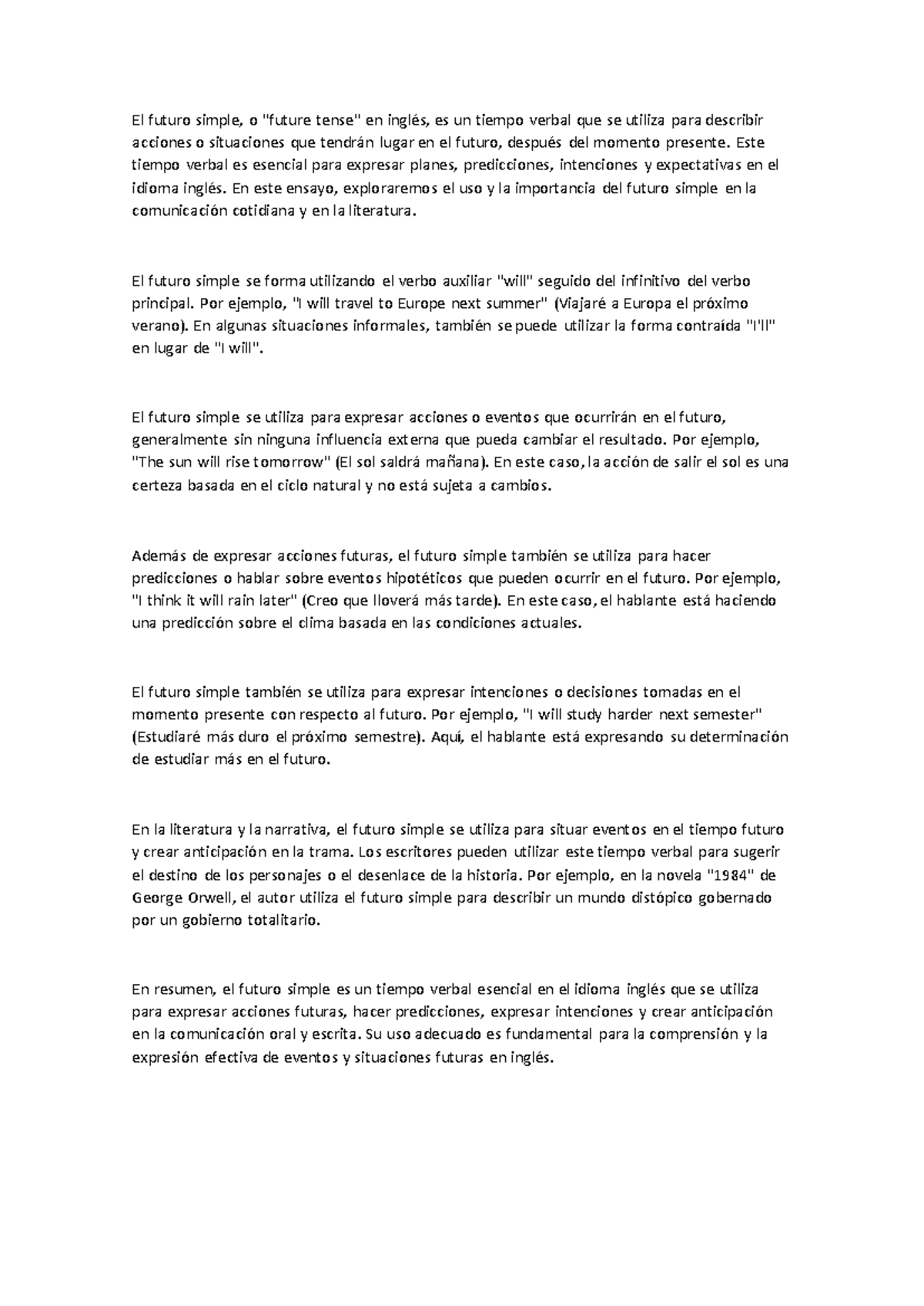 Futures - essay - El futuro simple, o "future tense" en inglés, es un ...