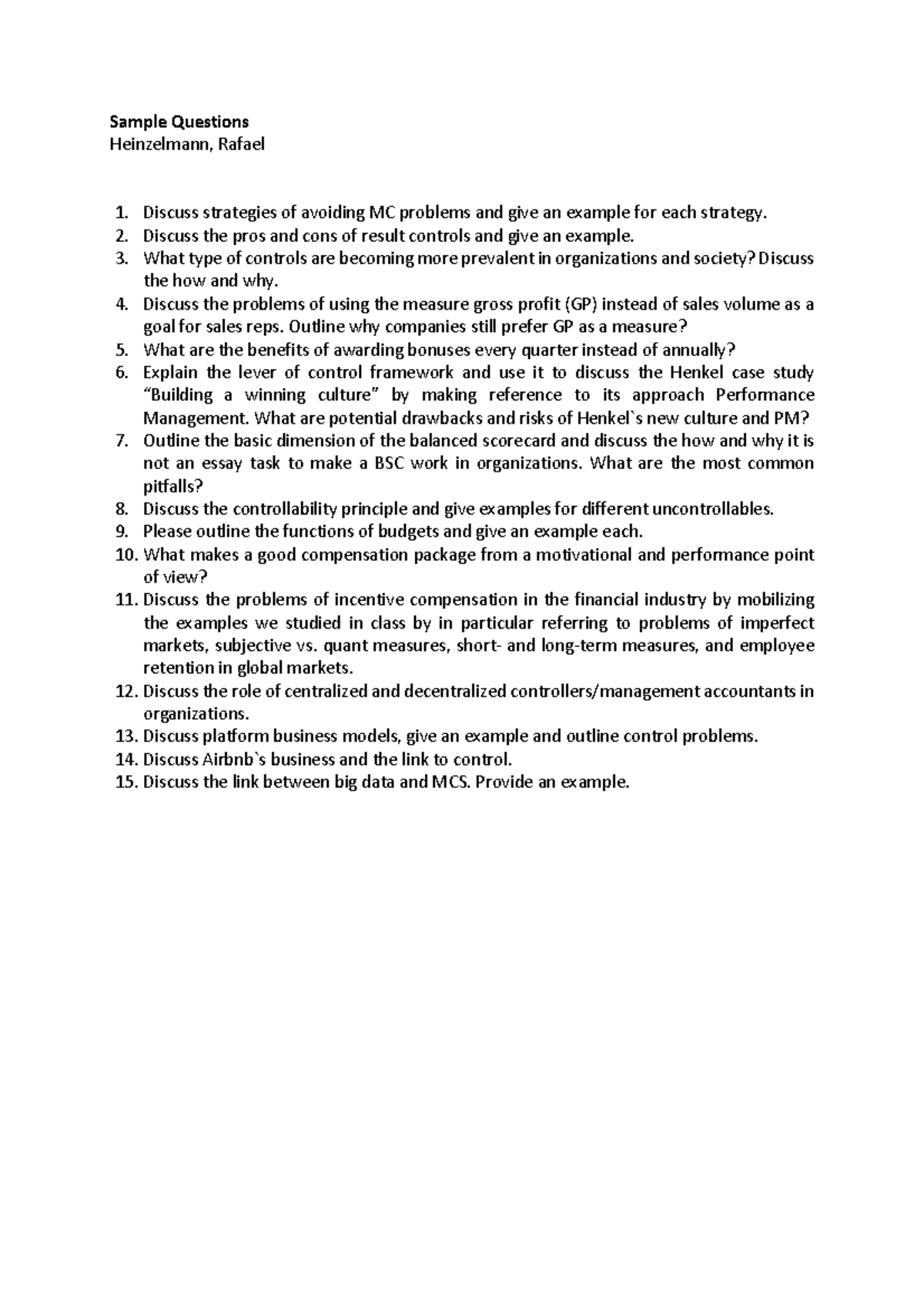 Sample Questions for SPM Final Exam - Heinzelmann - Studocu