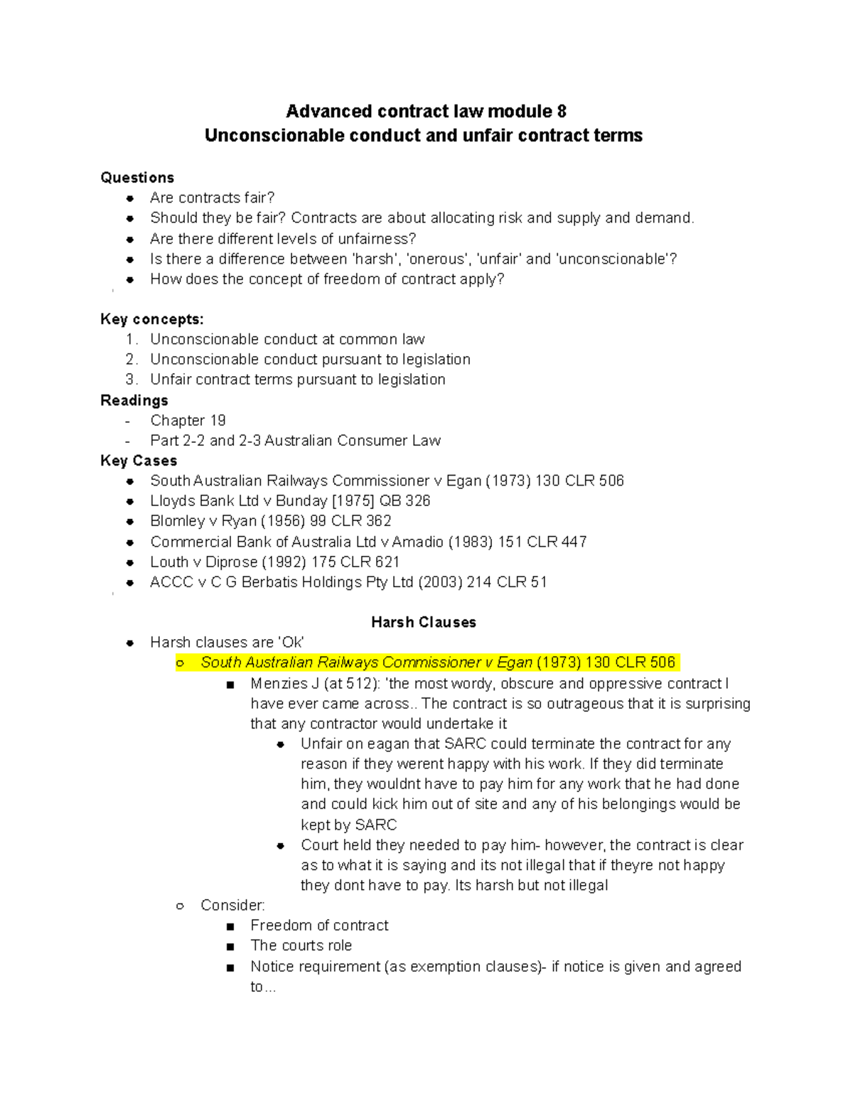 Ad cons m 8 - unconscionable conduct pursuant to ACL Unfair terms ...