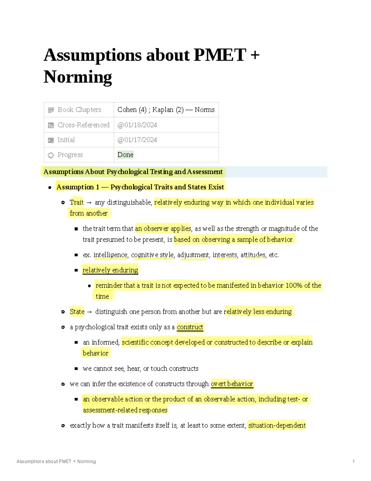 PMET Norming and Key Assumptions in Psychological Testing - Studocu