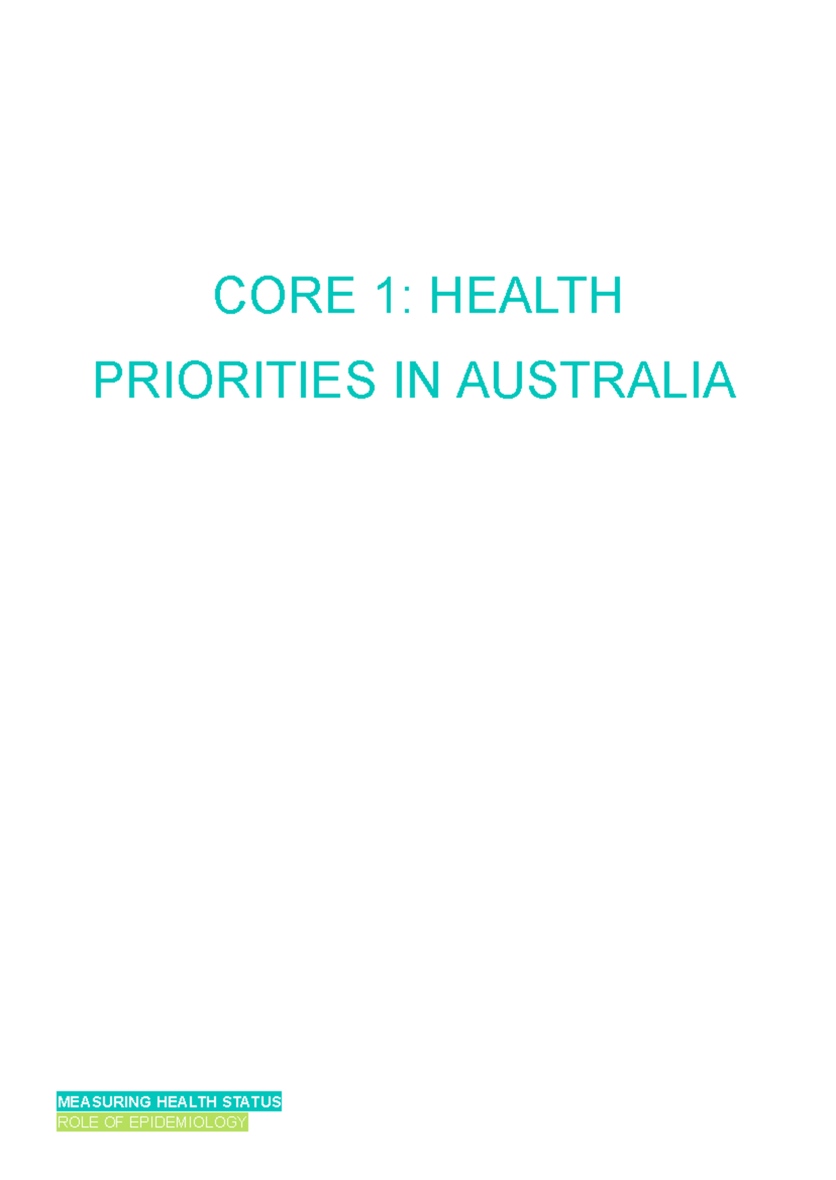 Copy of gatekeep - CORE 1: HEALTH PRIORITIES IN AUSTRALIA thestudydream ...