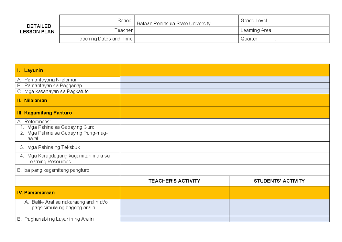 AP DLP Detailed Lesson Plan Template for Teachers - Studocu