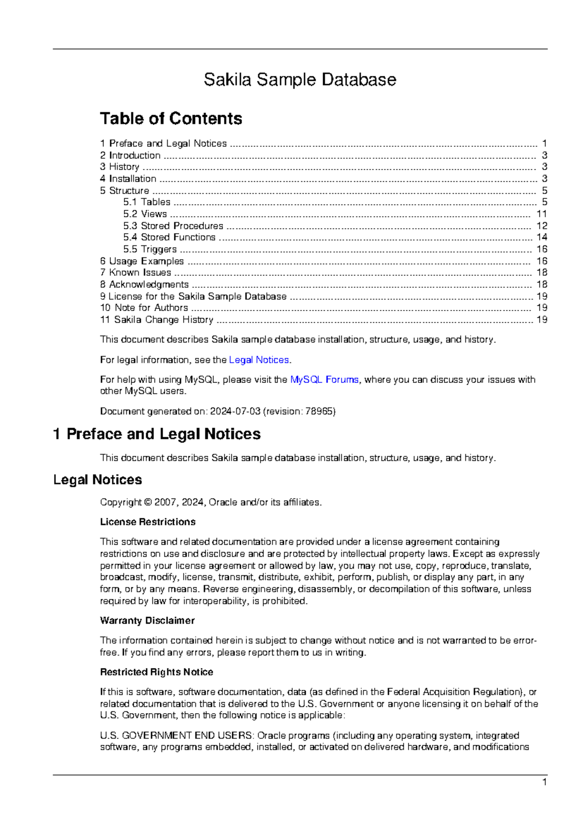Sakila-en - Sakila database guidelines - Table of Contents 1 Preface ...