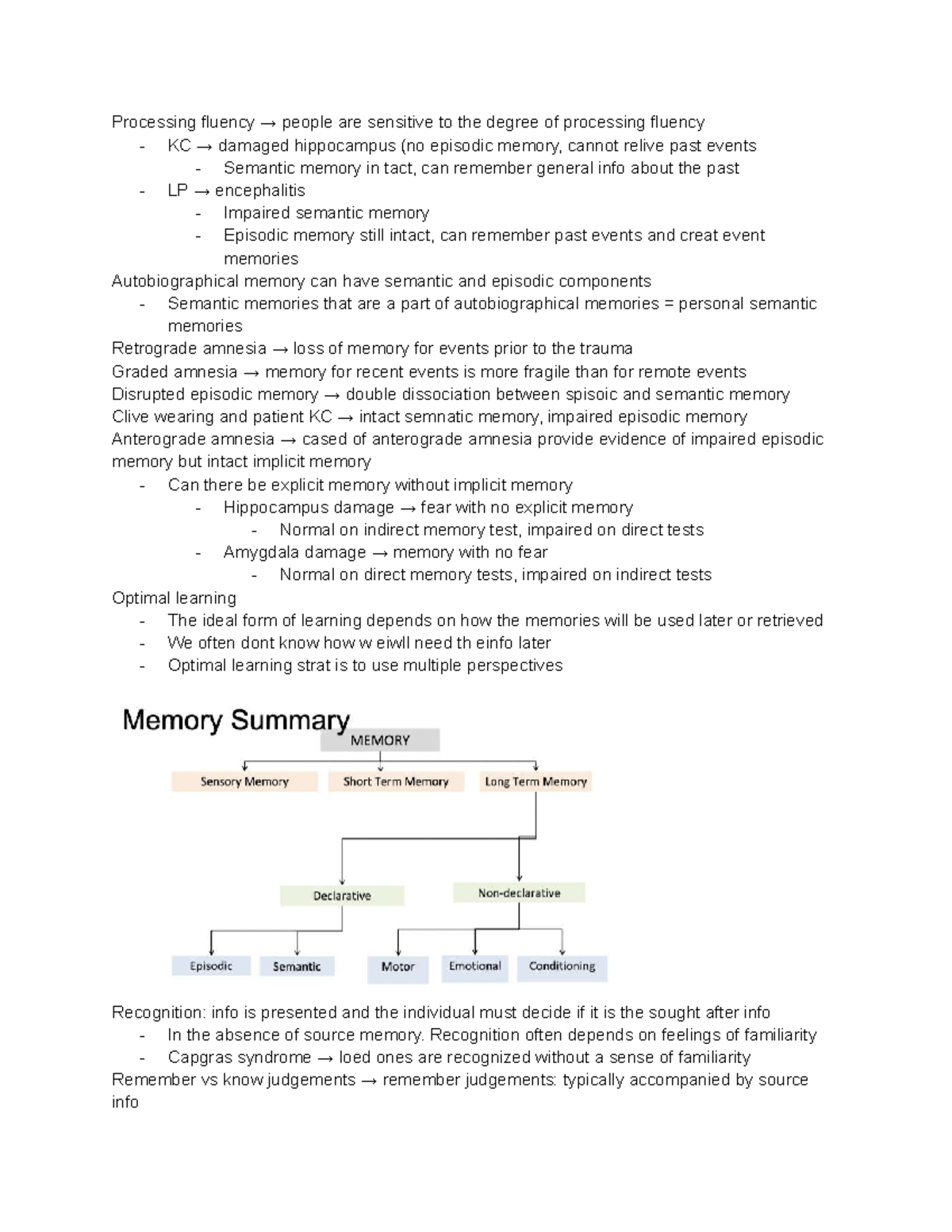 Cognitive Psych Notes: Processing Fluency & Memory Types (KC, LP) - Studocu