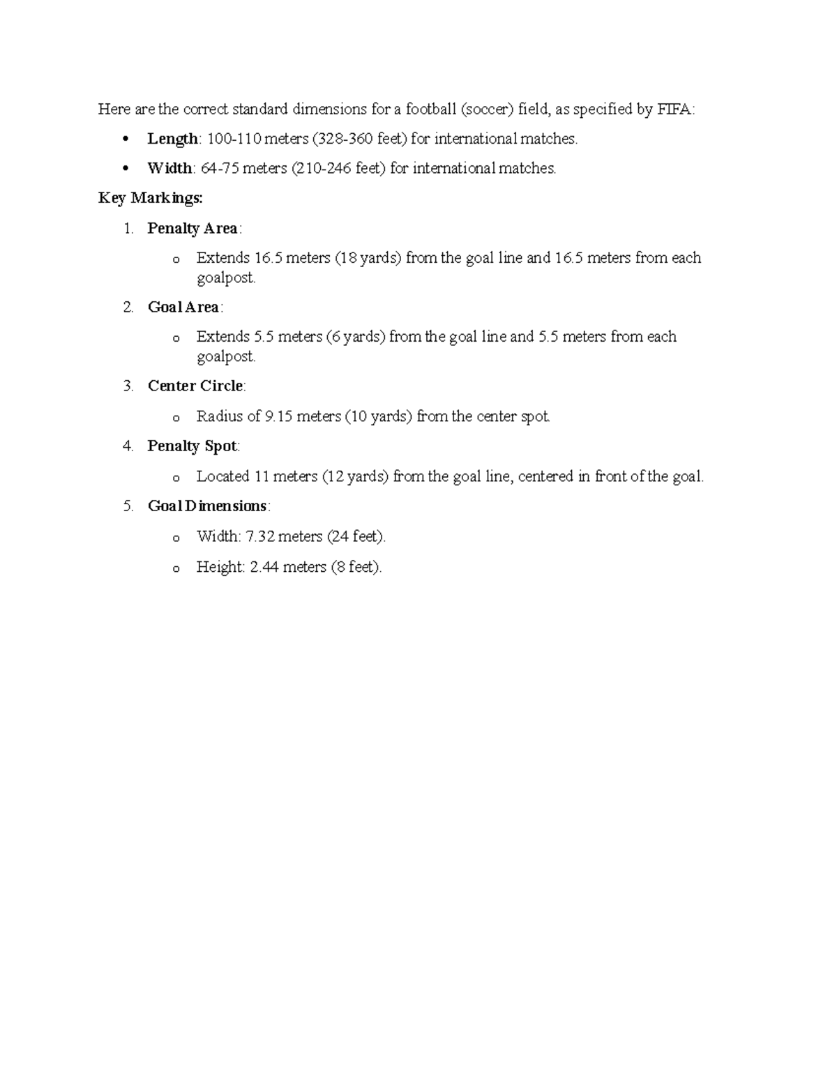 FIFA Football Field Dimensions and Key Rules Overview - Studocu