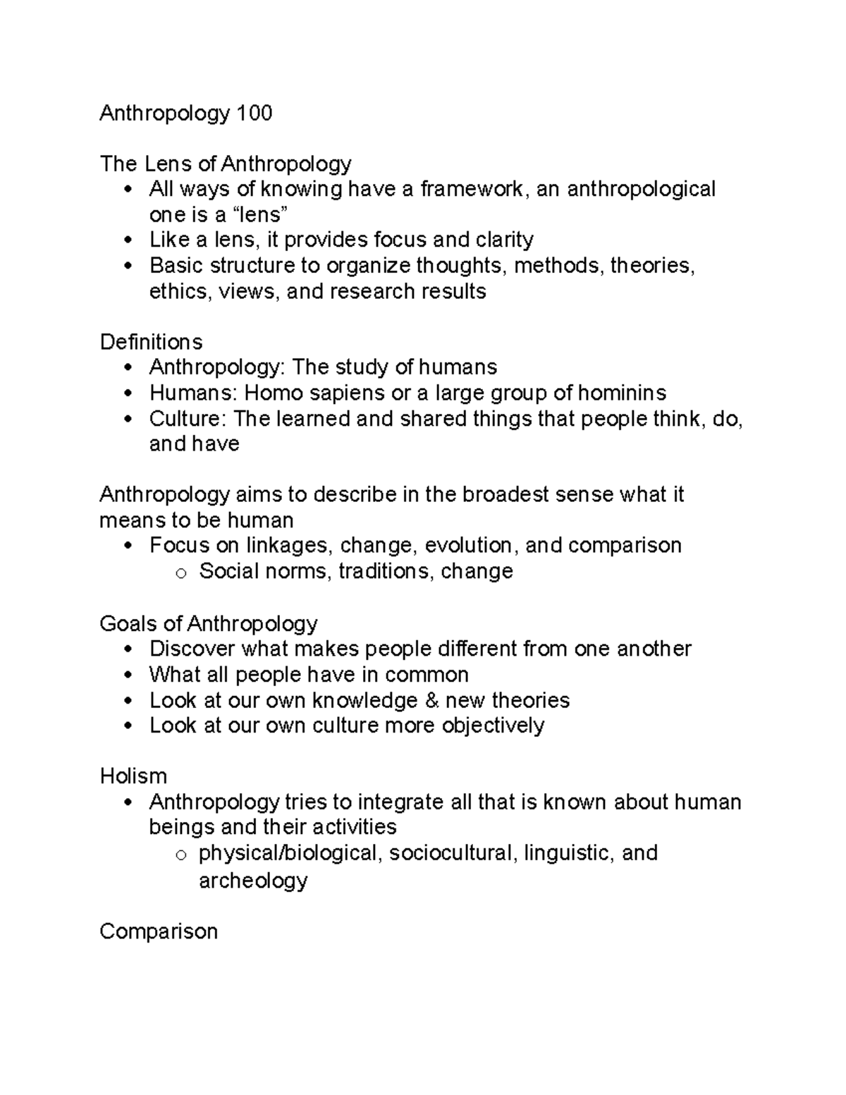 Anthropology 100 - lecture notes - Anthropology 100 The Lens of ...