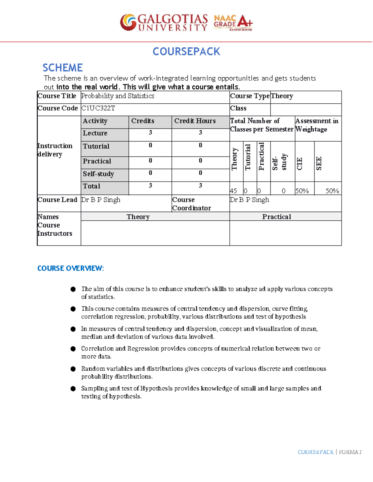 Course Pack: Probability and Statistics Overview (C1UC322T) - Studocu