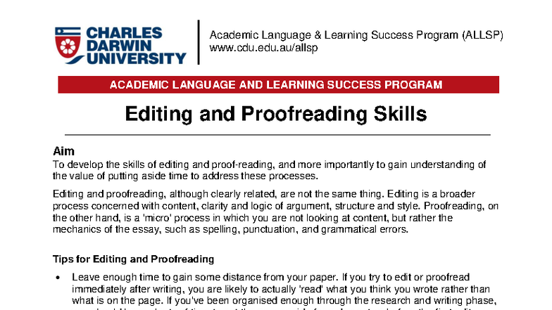 Editing and Proofreading Skills Guide (ALLSP) - Studocu