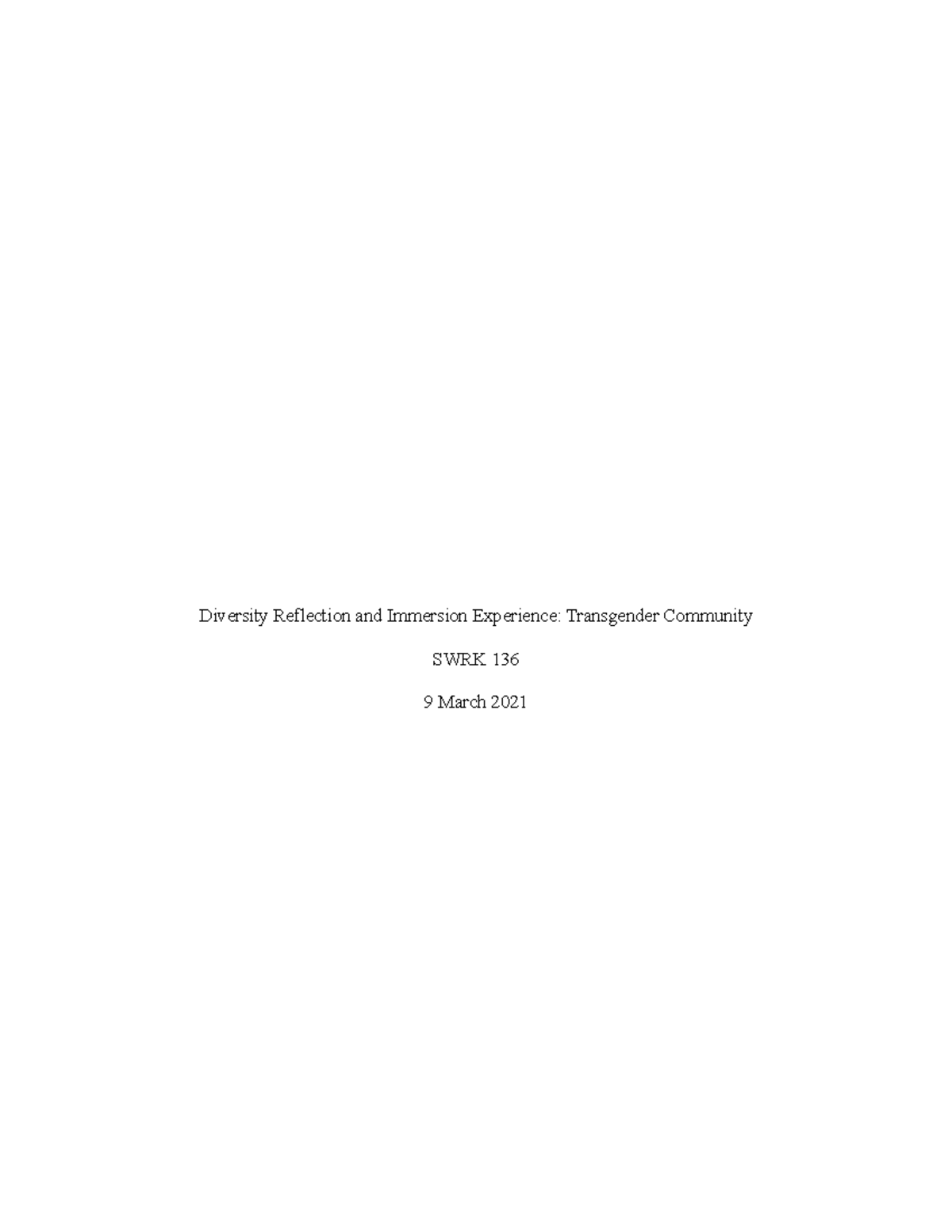 SWRK 136 Diversity Reflection: Understanding Transgender Rights - Studocu