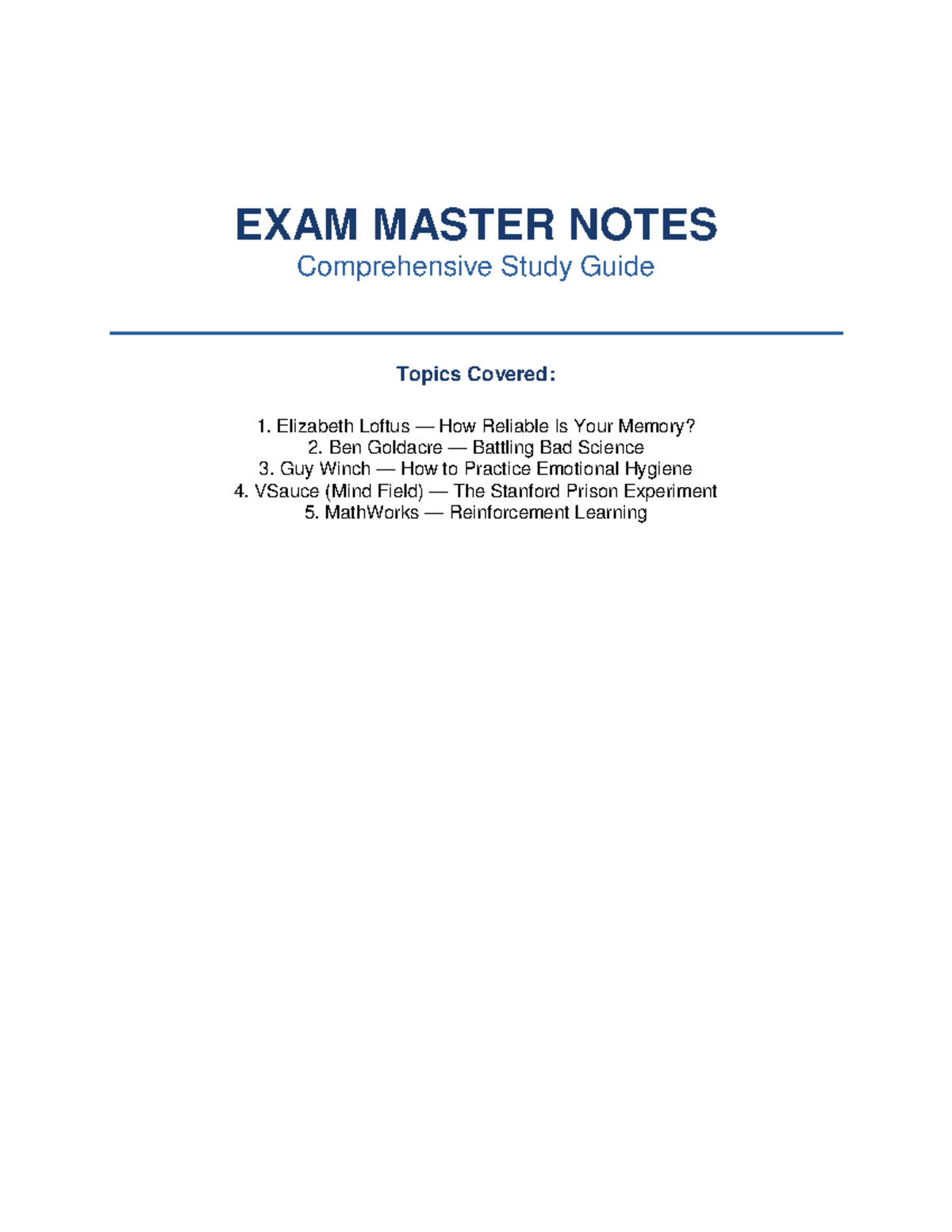 Exam Master Notes: Comprehensive Study Guide on Memory, Science, and ...