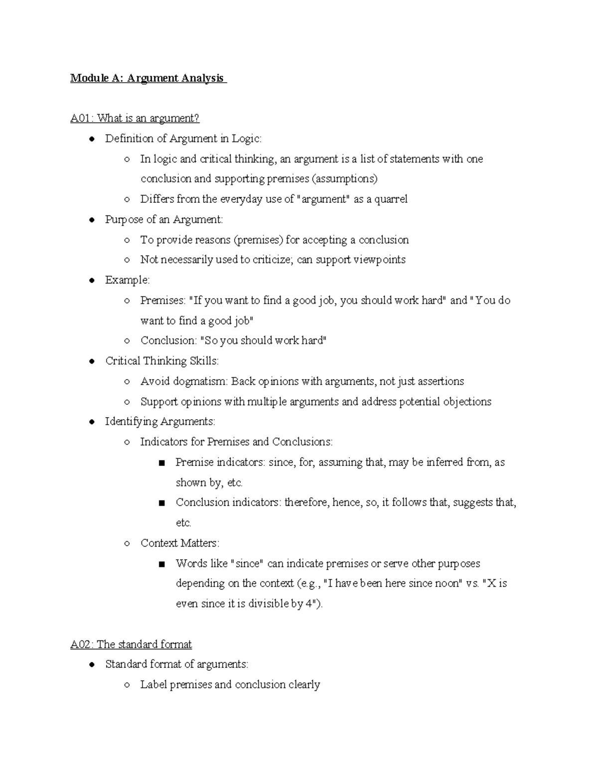Lesson 2: Introduction to Argument Analysis (Module A01) - Studocu