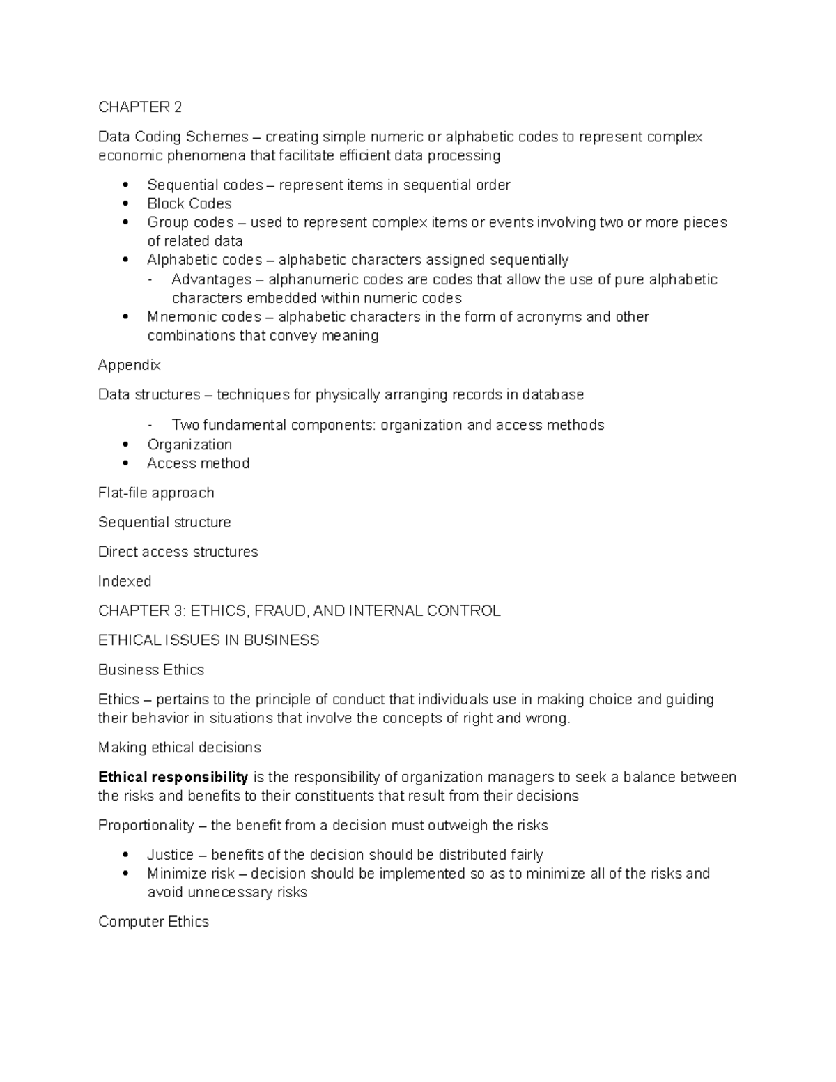 Chapter 2 - AIS Notes: Data Coding & Ethics in Business - Studocu