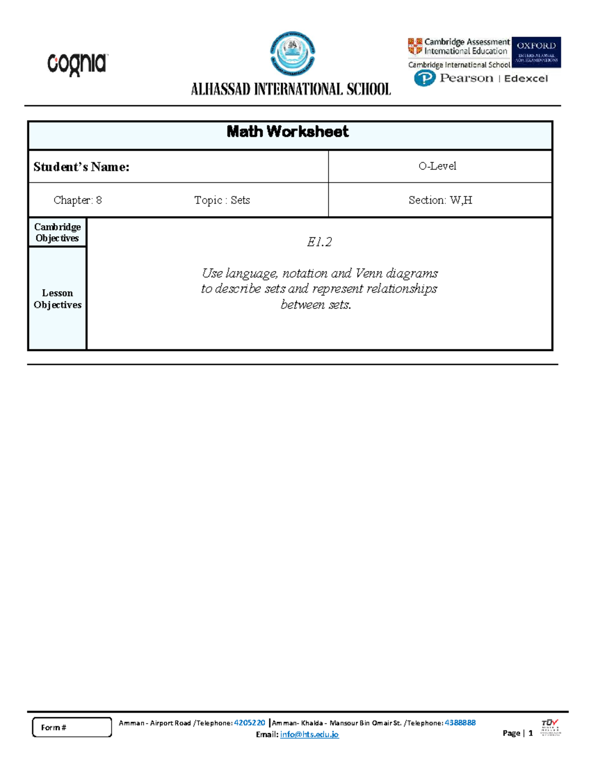 Introduction to Sets - IGCSE Math 0580 Worksheet Overview - Studocu