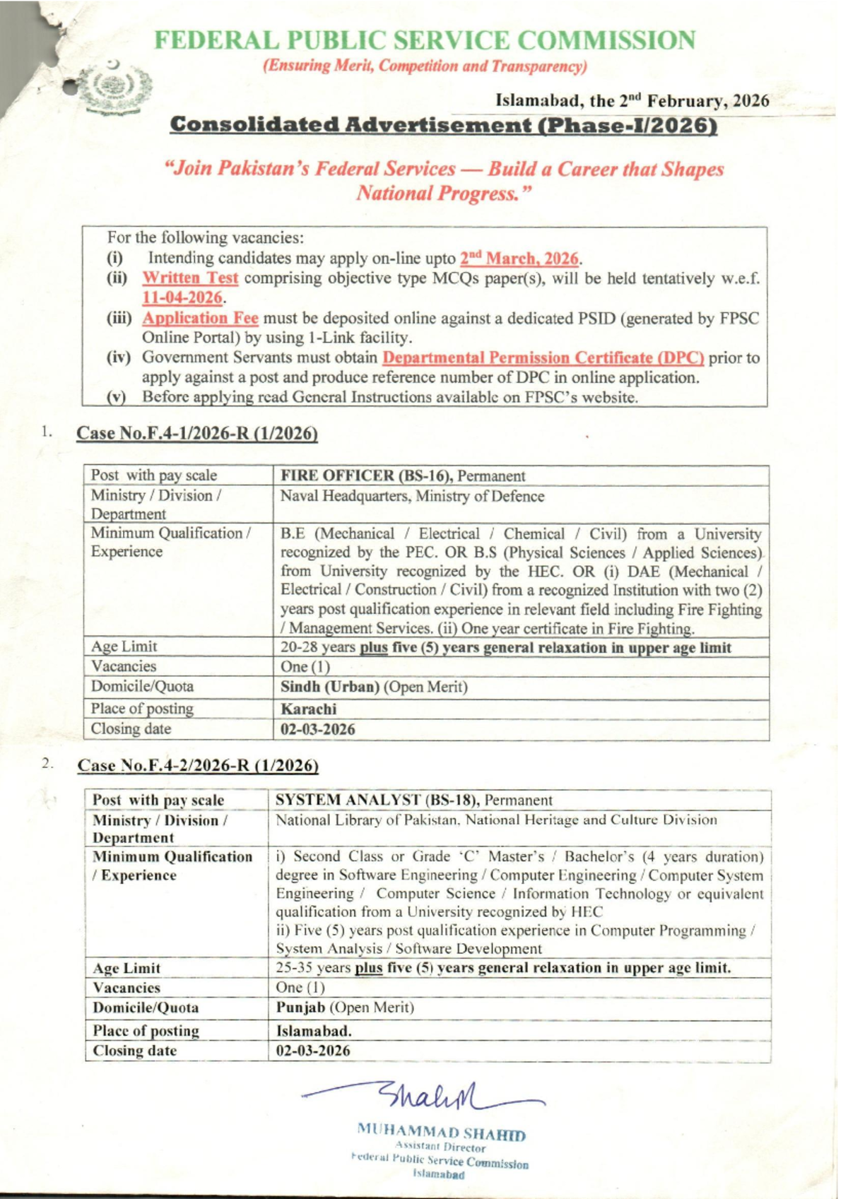 FPSC Consolidated Advertisement for Federal Services - February 2026 ...