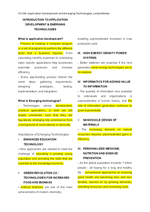 Introduction TO Application Development AND Emerging Technologies - INTRODUCTION TO APPLICATION ...