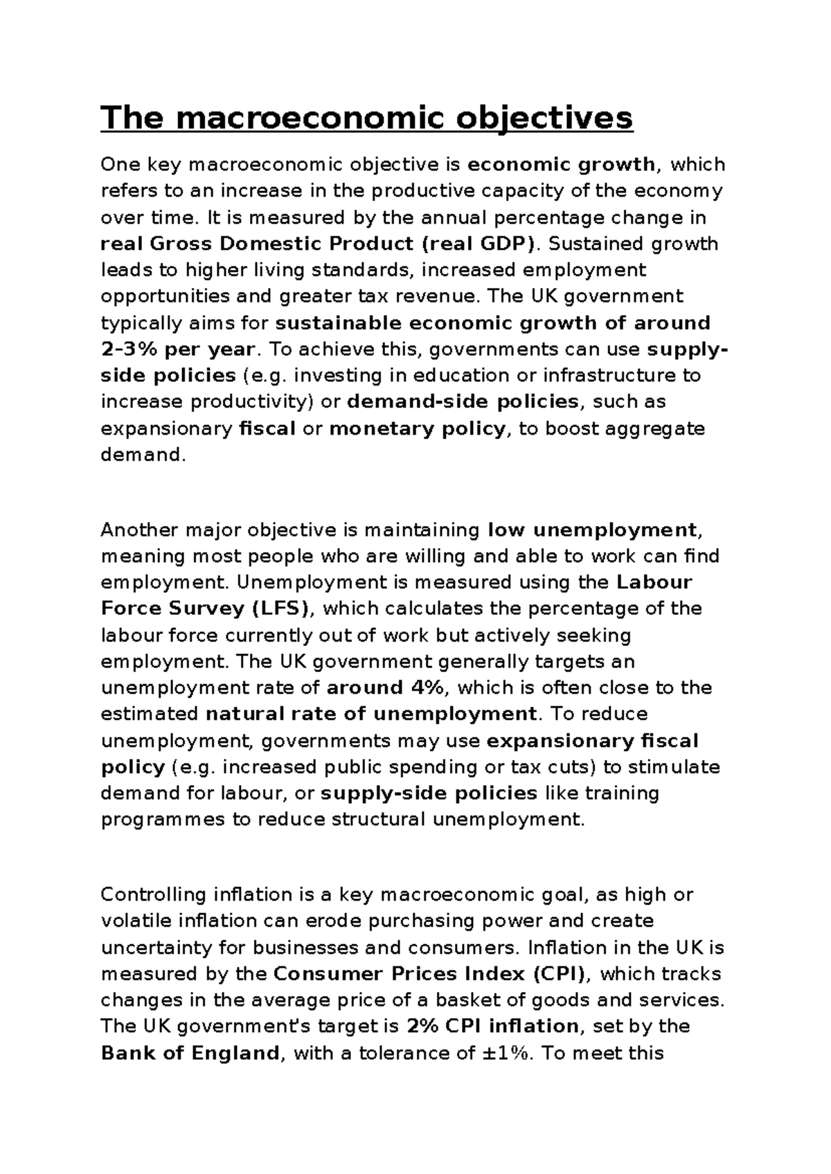 Macroeconomic Objectives: Growth, Unemployment & Inflation Analysis ...