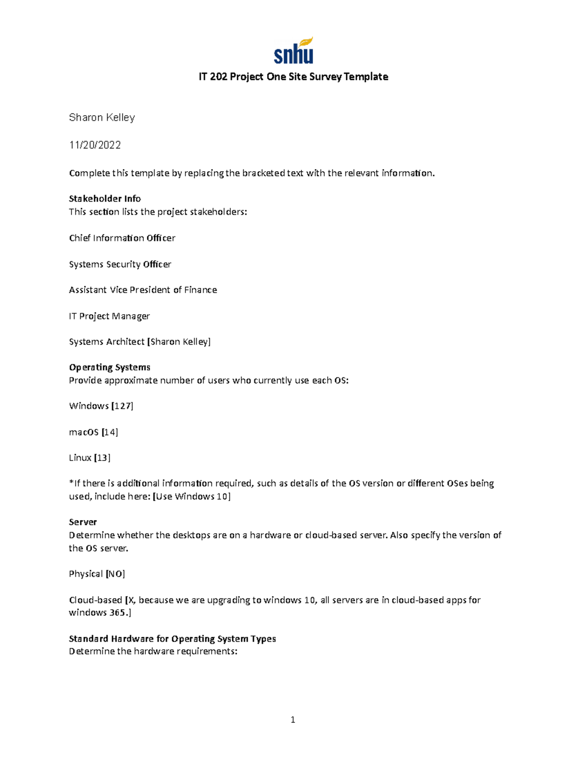 IT 202 Project One Site Survey Template - IT 202 Project One Site ...