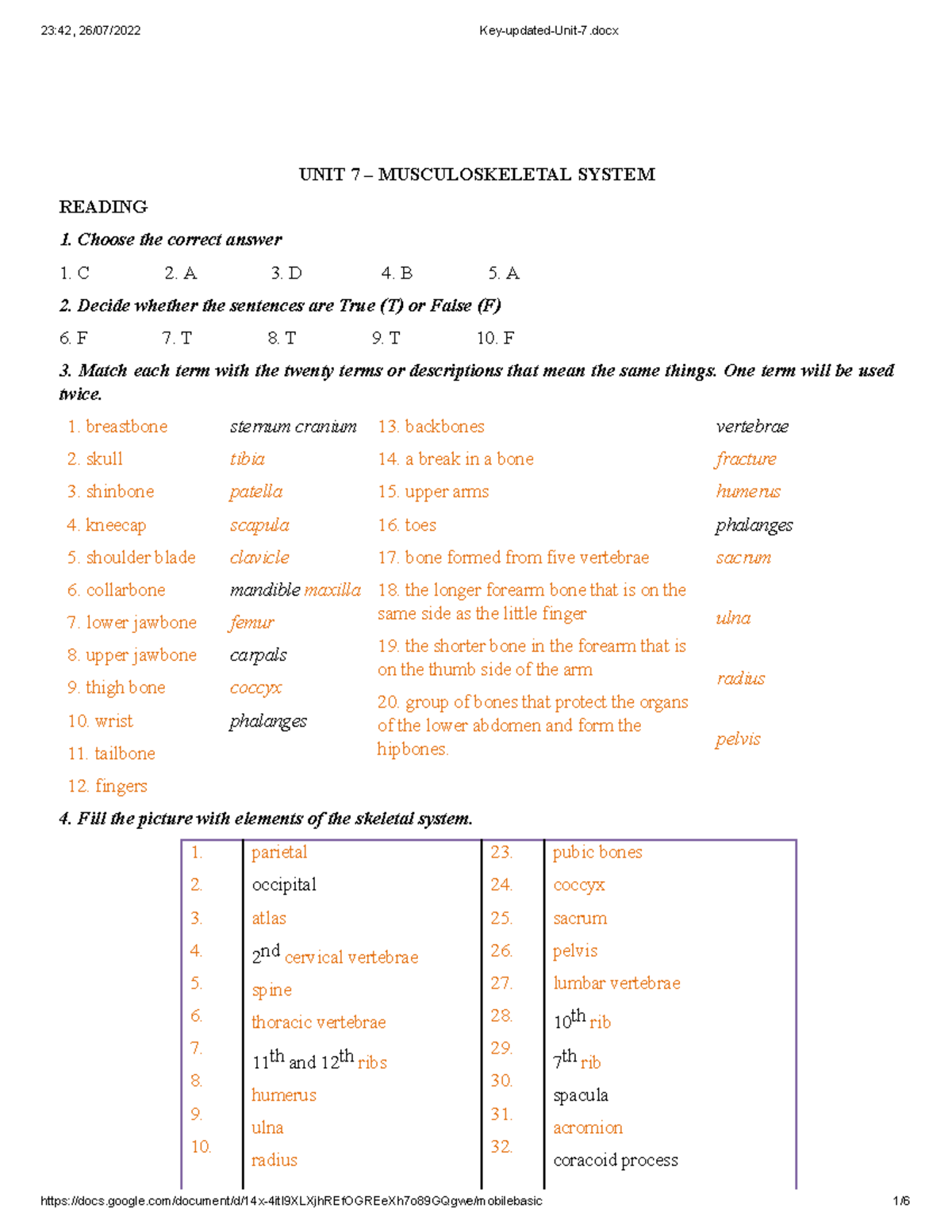 23:42, Unit 7 Musculoskeletal System Study Guide - Studocu
