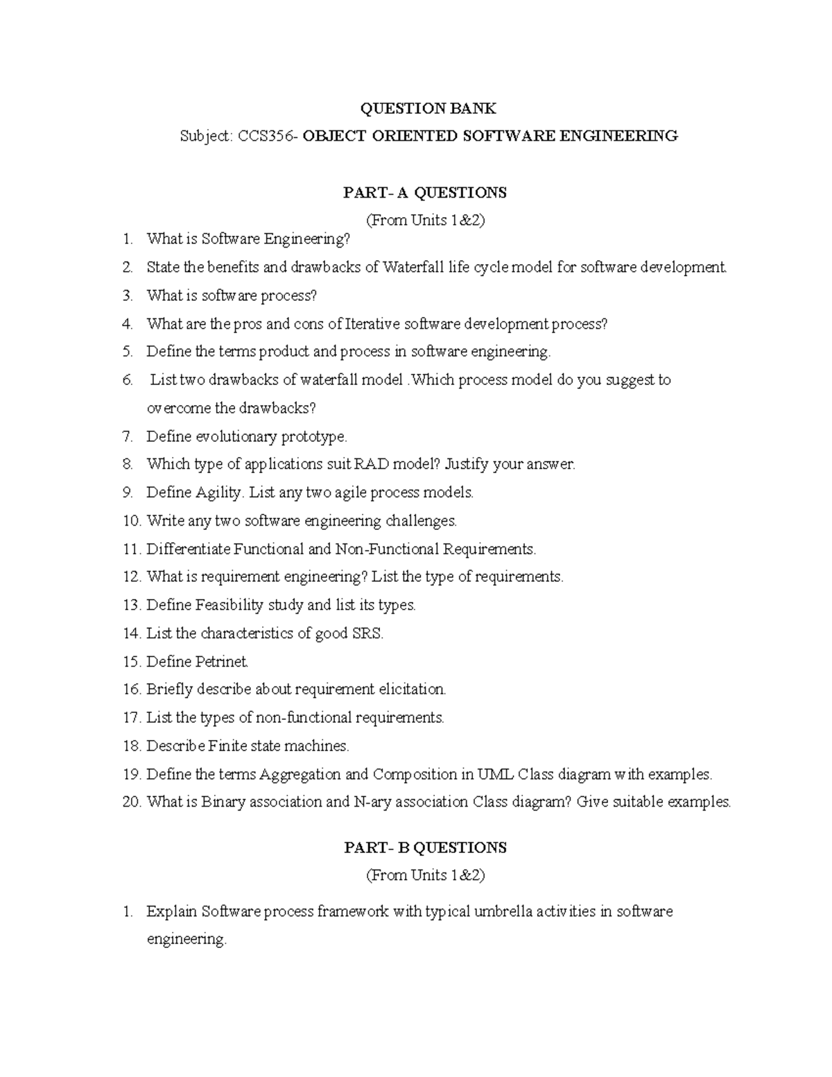 Question Bank: Object Oriented Software Engineering (Units 1 & 2) - Studocu