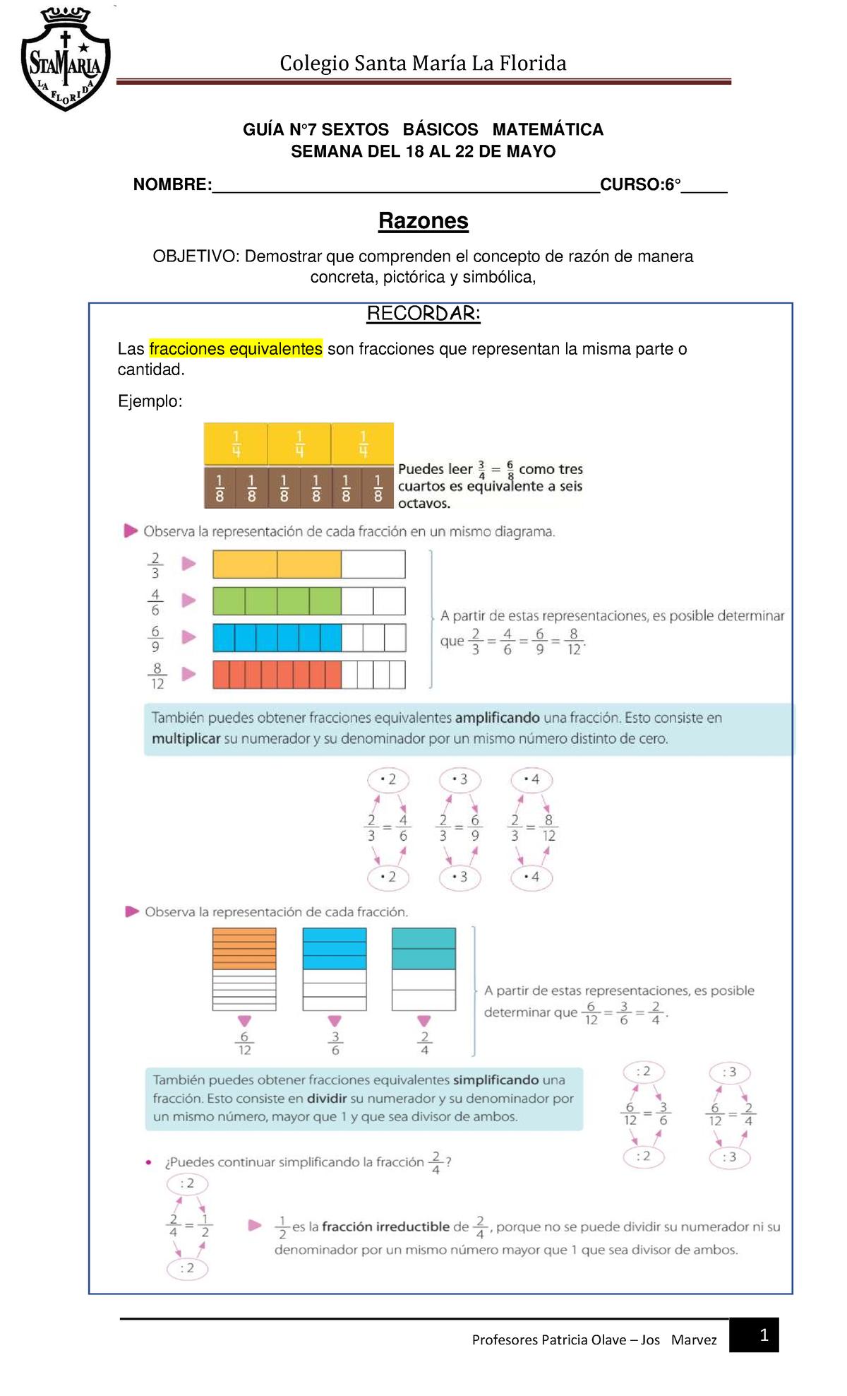 Guía N° 7 de Matemáticas para Sextos Básicos (6°B) - Concepto de Razón ...