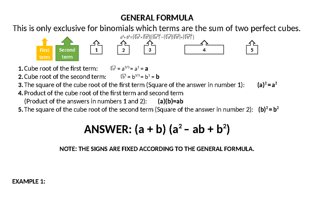 M^3 + n^3: General Formula for Perfect Cubes - Studocu