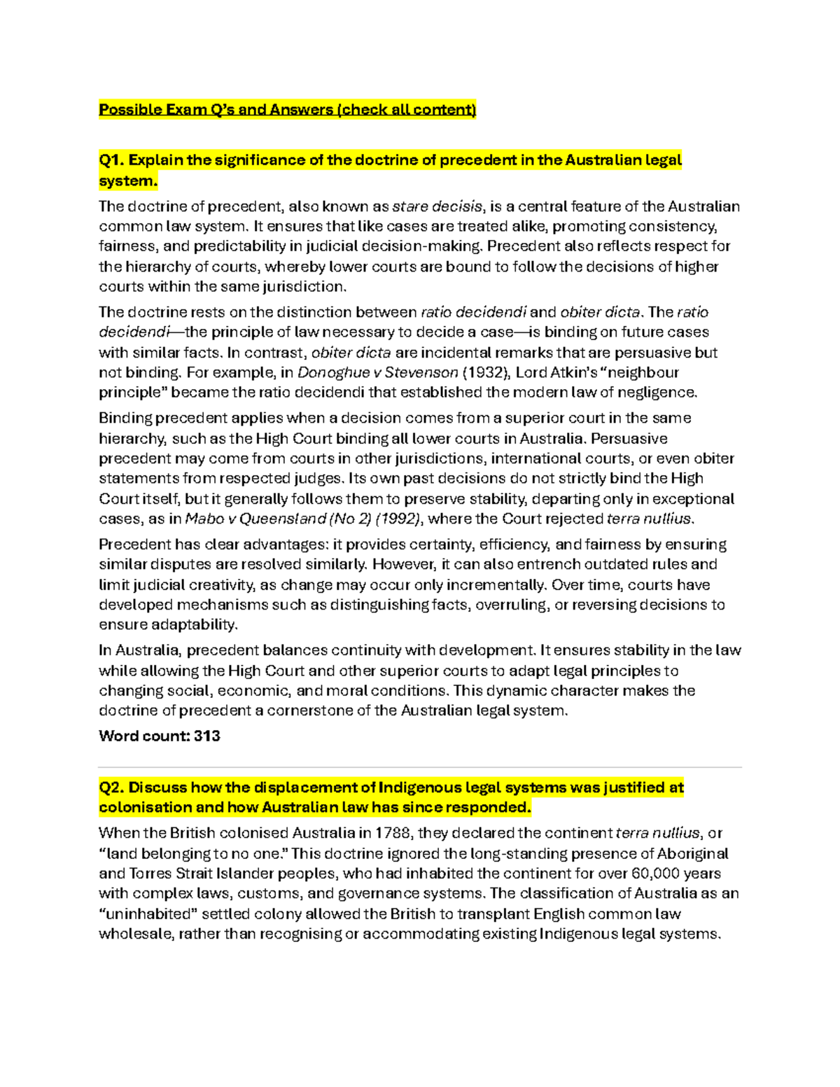 EXAM Q's Potential Essay Covering ALL Topics HD Quality - LAWS 100 ...