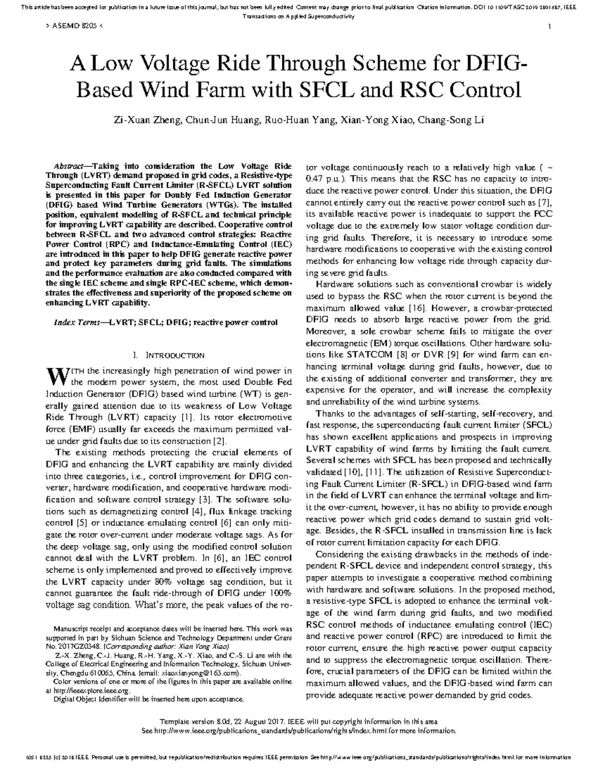 A Low Voltage Ride Through Control Scheme for DFIG Wind Farms (ASEMD ...