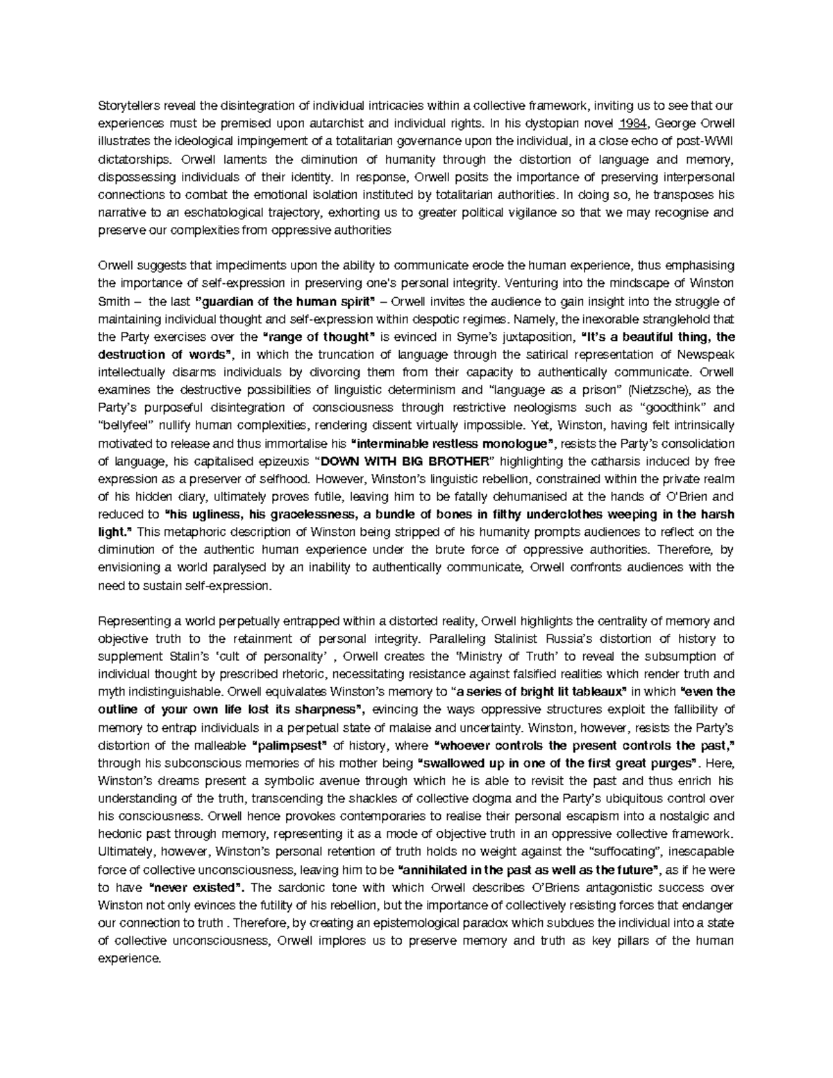 1984-CM-Essay: The Struggle for Individuality in Orwell's Dystopia ...