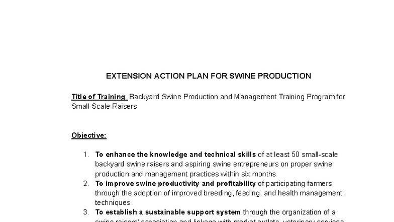 Backyard Swine Production Training Plan: Enhancing Skills & Practices ...