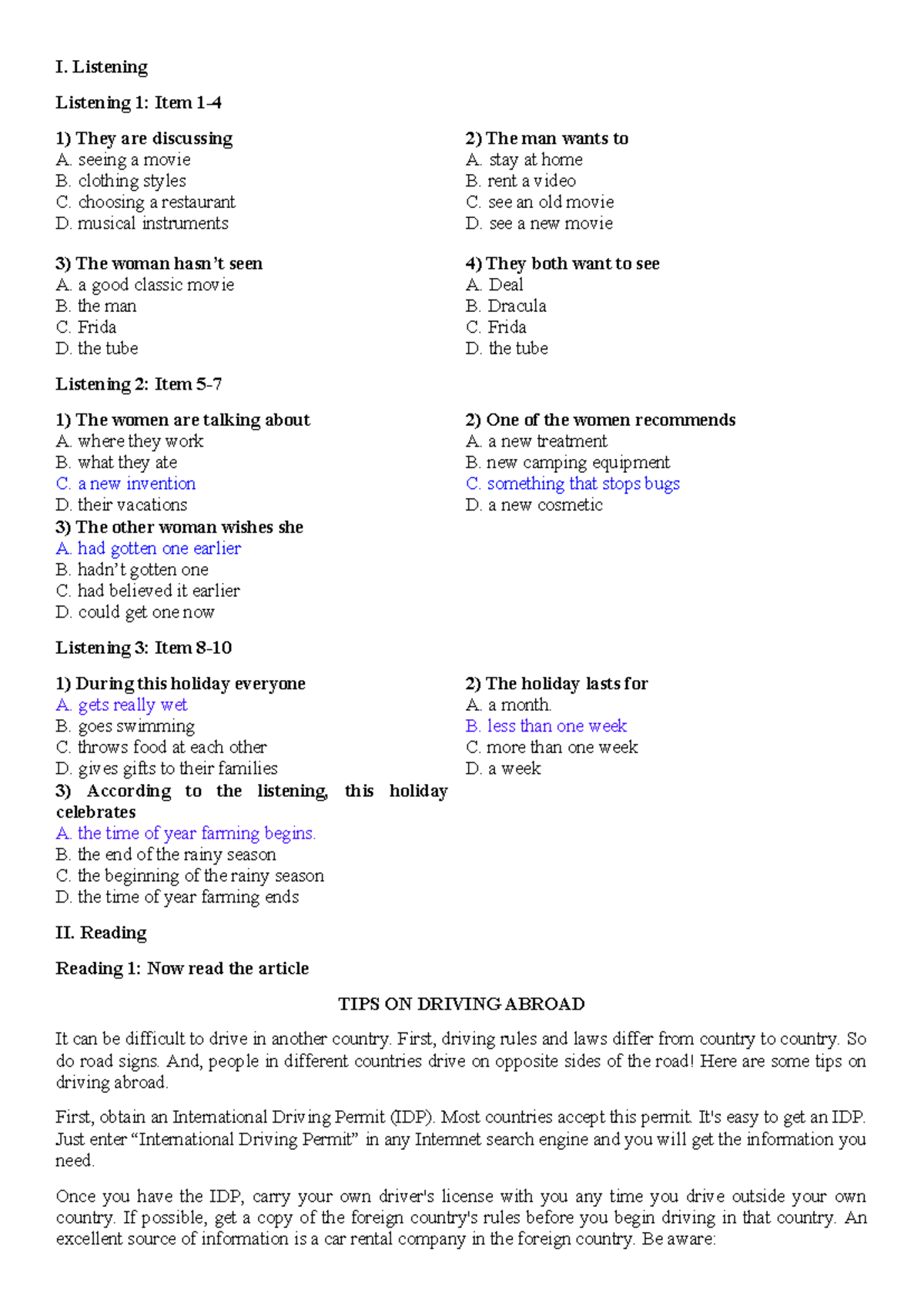 Test 1 - Practical Listening & Reading Comprehension Exercises - Studocu