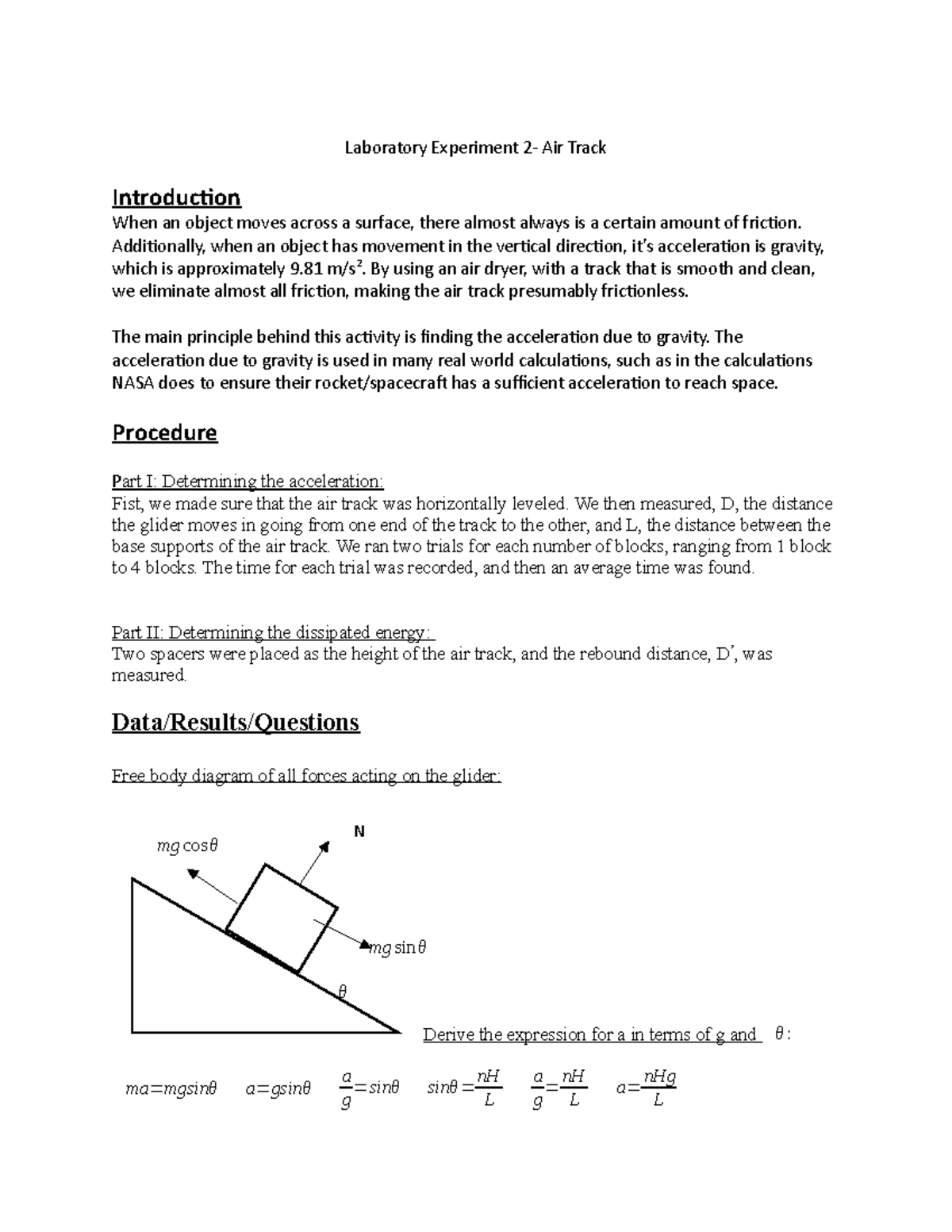 Lab Report 2: Measuring Acceleration and Energy on Air Track Experiment ...
