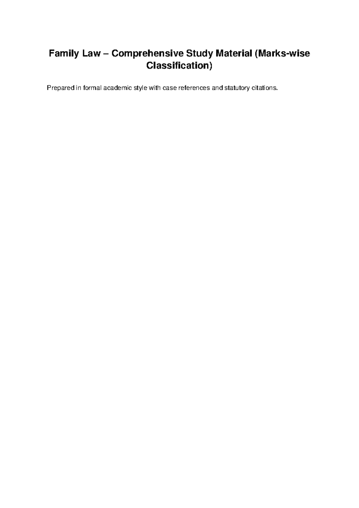 Family Law Study Material (FL 101): Comprehensive Overview and Key ...