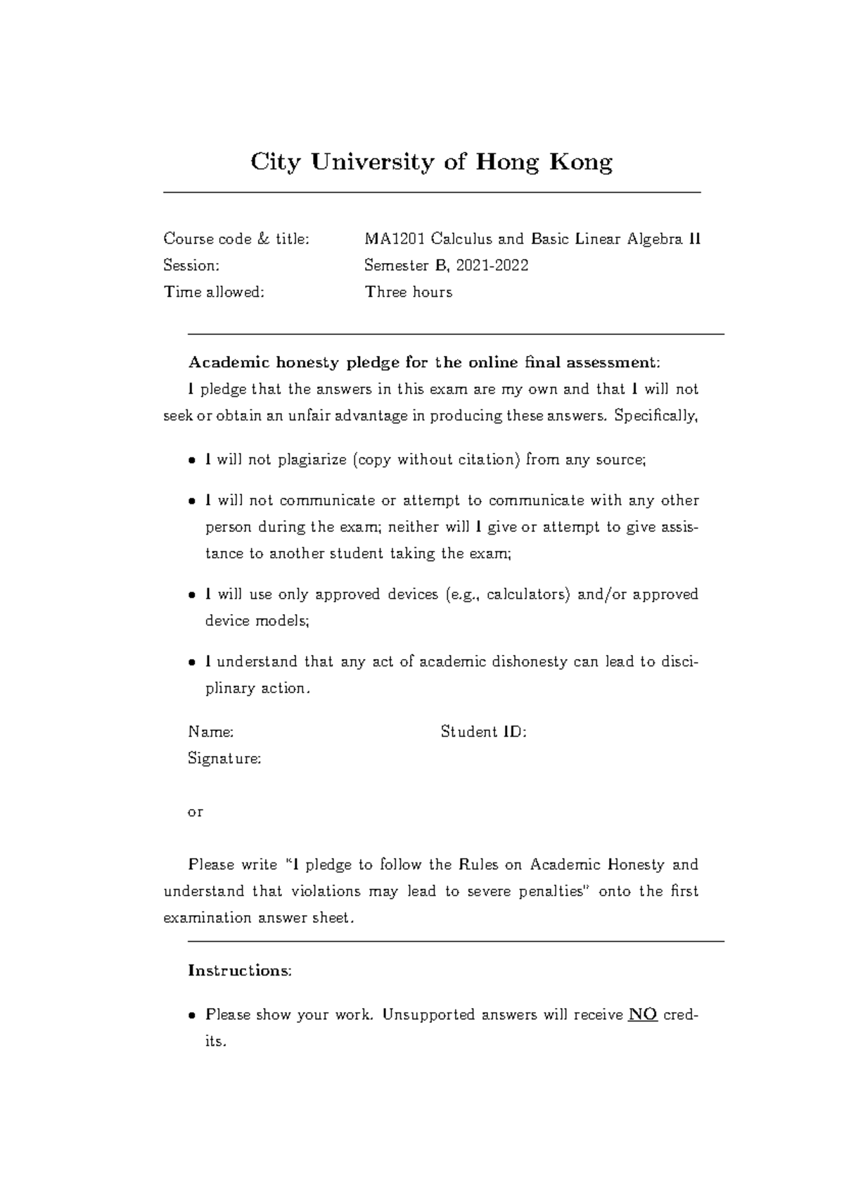MA1201 Final Exam 2022 - Calculus and Linear Algebra II - Studocu