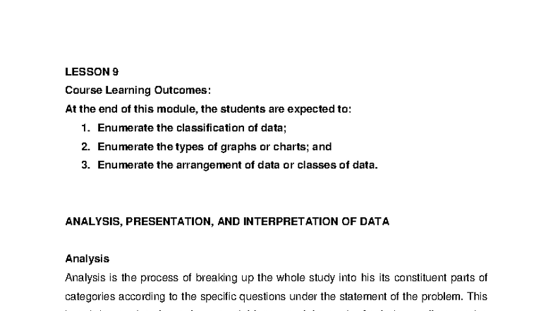 W12 Lesson 9: Analysis, Presentation, and Interpretation of Data - Studocu