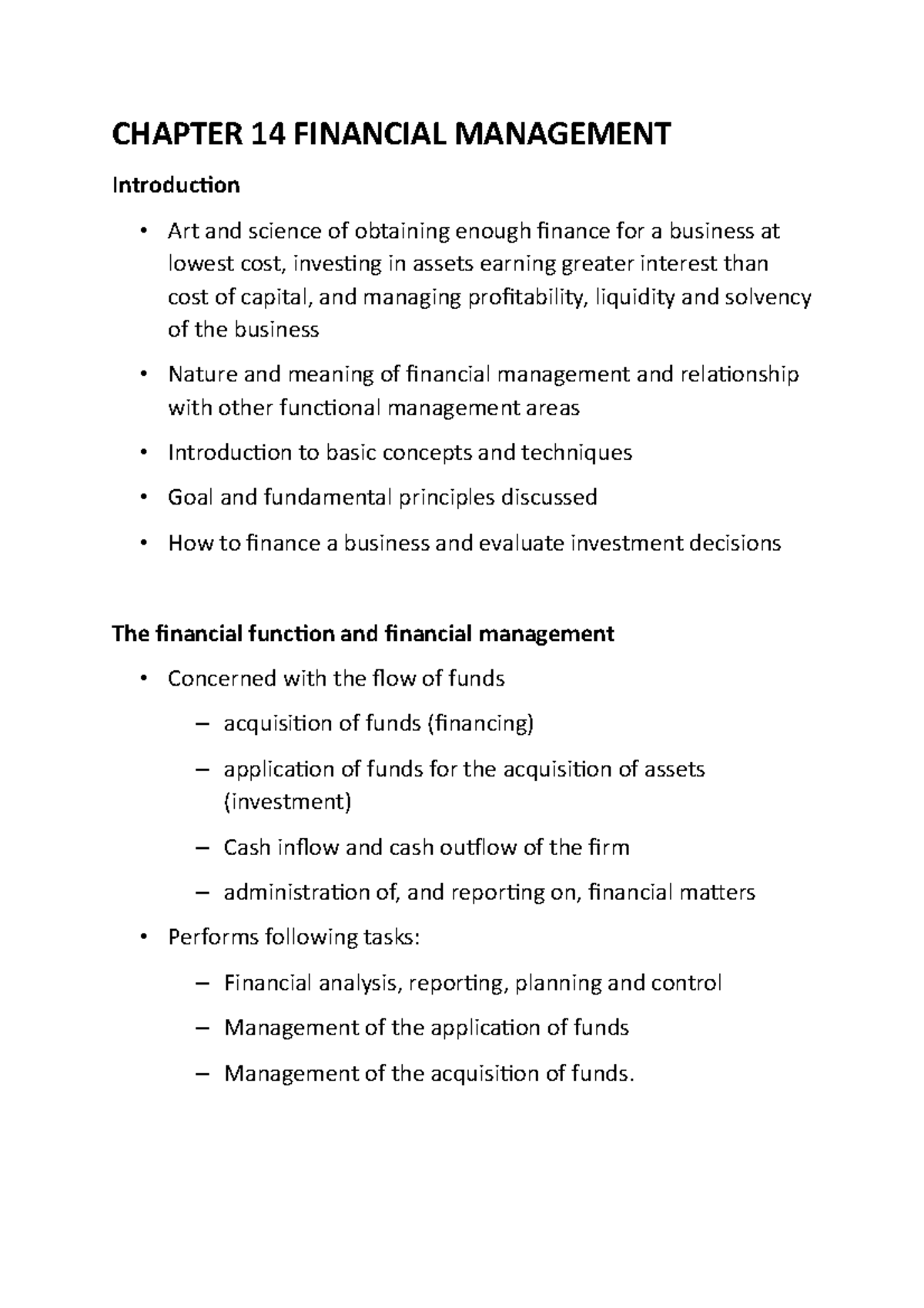 Chapter 14: Financial Management Insights and Key Concepts - Studocu