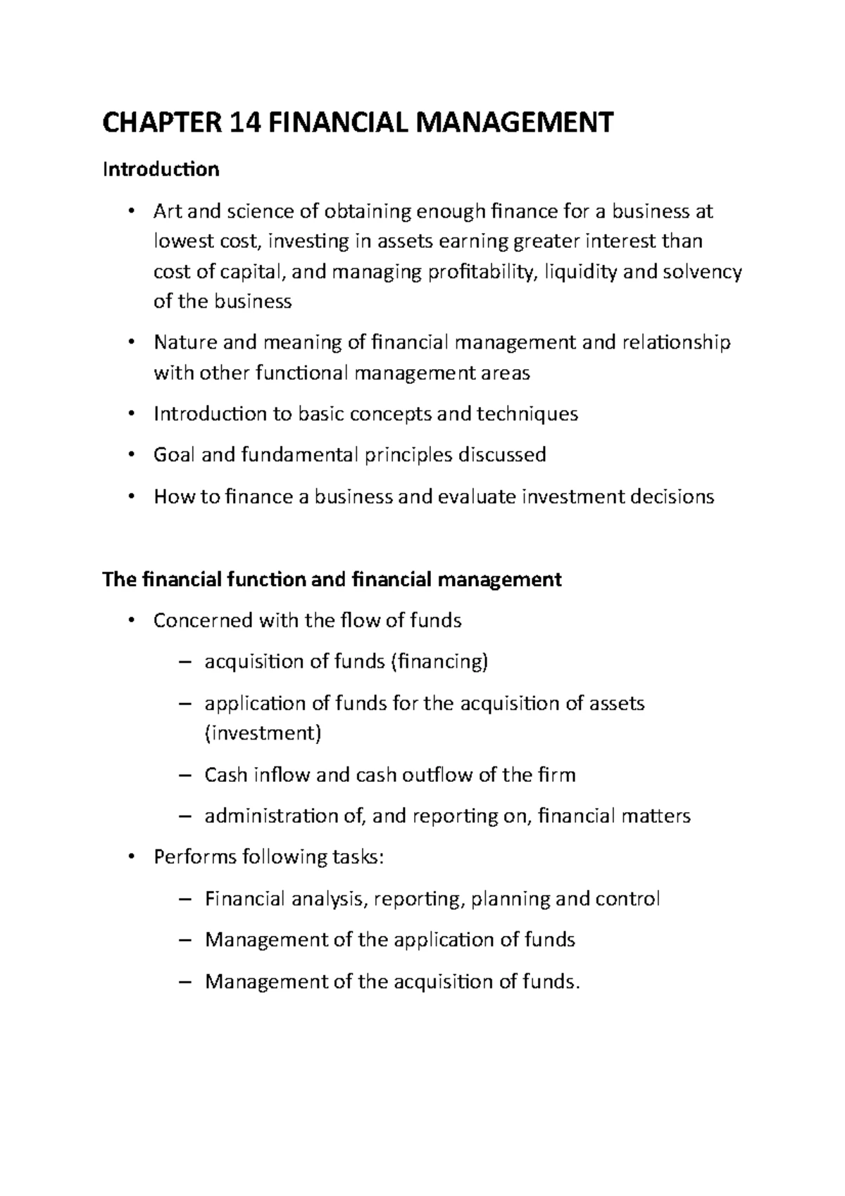 Chapter 14- Financial Management - CHAPTER 14 FINANCIAL MANAGEMENT ...
