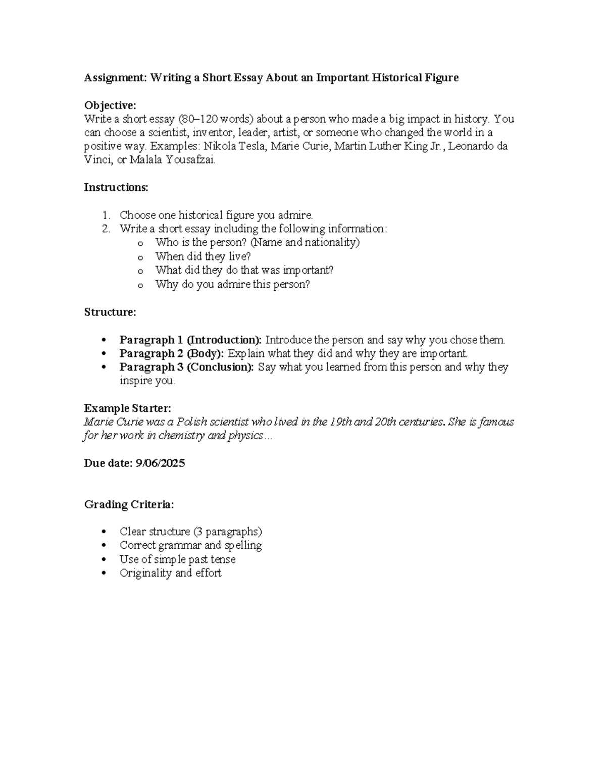 Assignment: Short Essay on a Historical Figure - Studocu