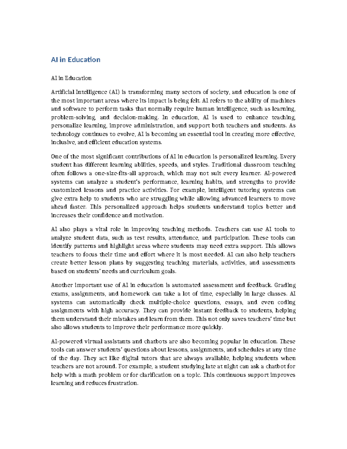 AI in Education: Transforming Learning with Intelligent Tools - Studocu