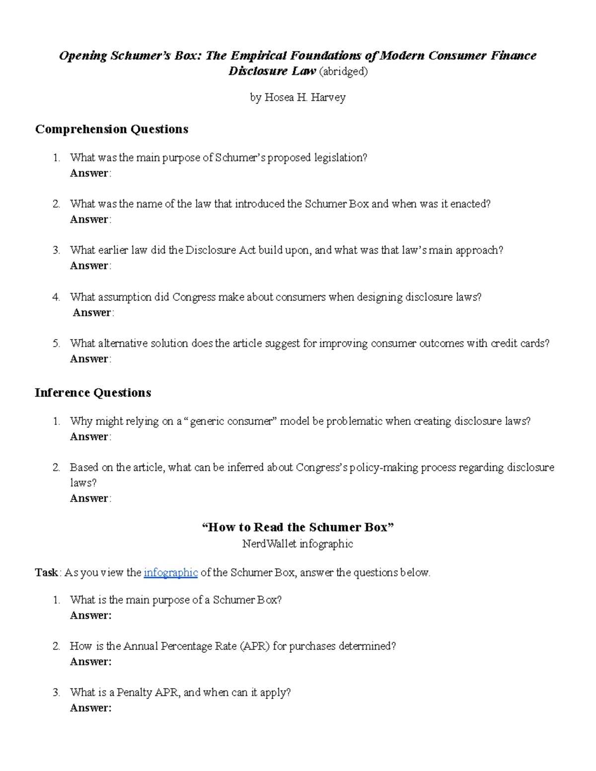 Understanding the Schumer Box: Key Insights on Consumer Finance Law ...