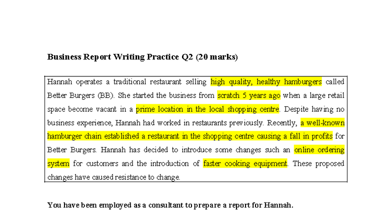 Business Report Writing Practice Q2: Improving Business Strategies for ...